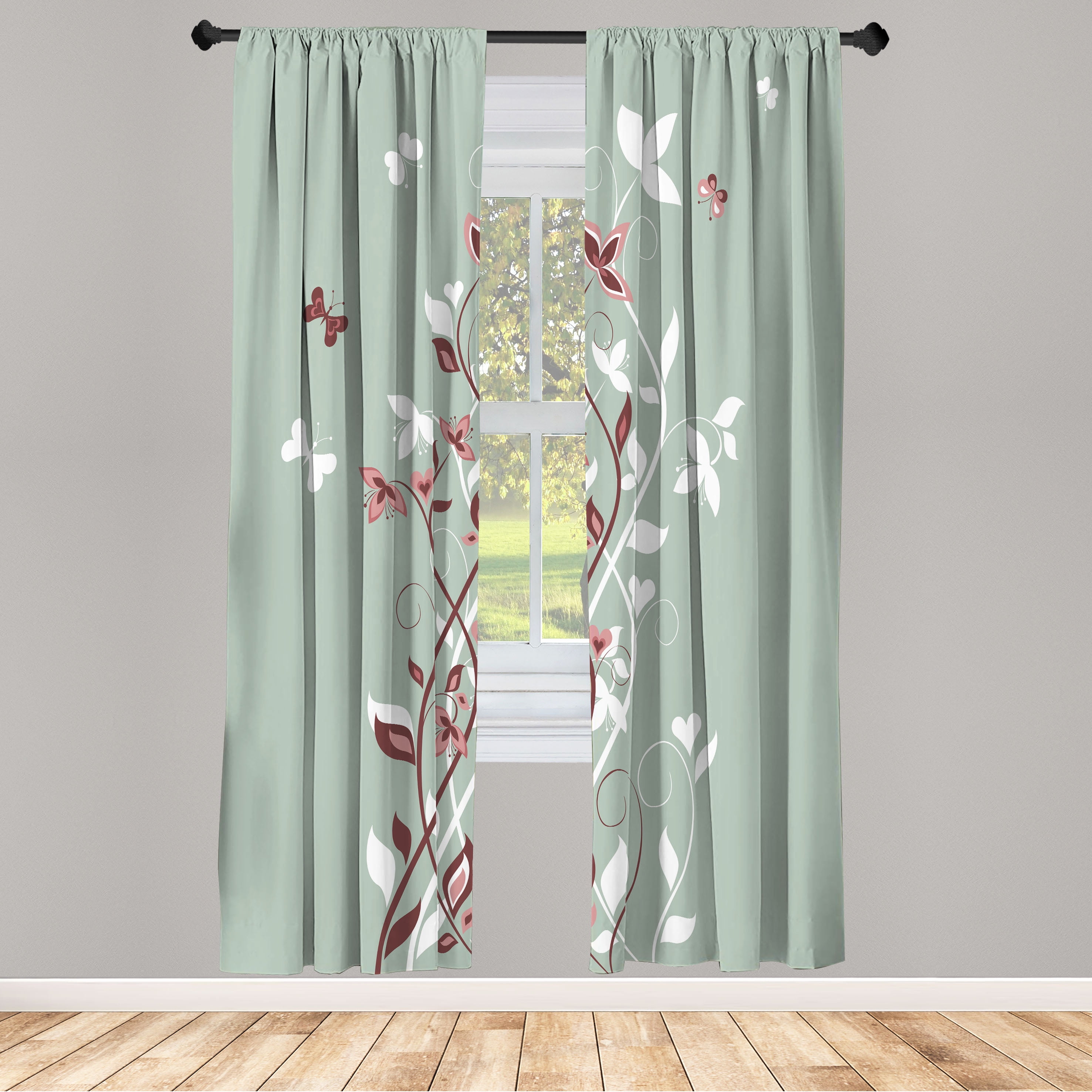 Ambesonne Spring Curtains, Violet Tree Swirling Persian, Pair of 28"x63 ...