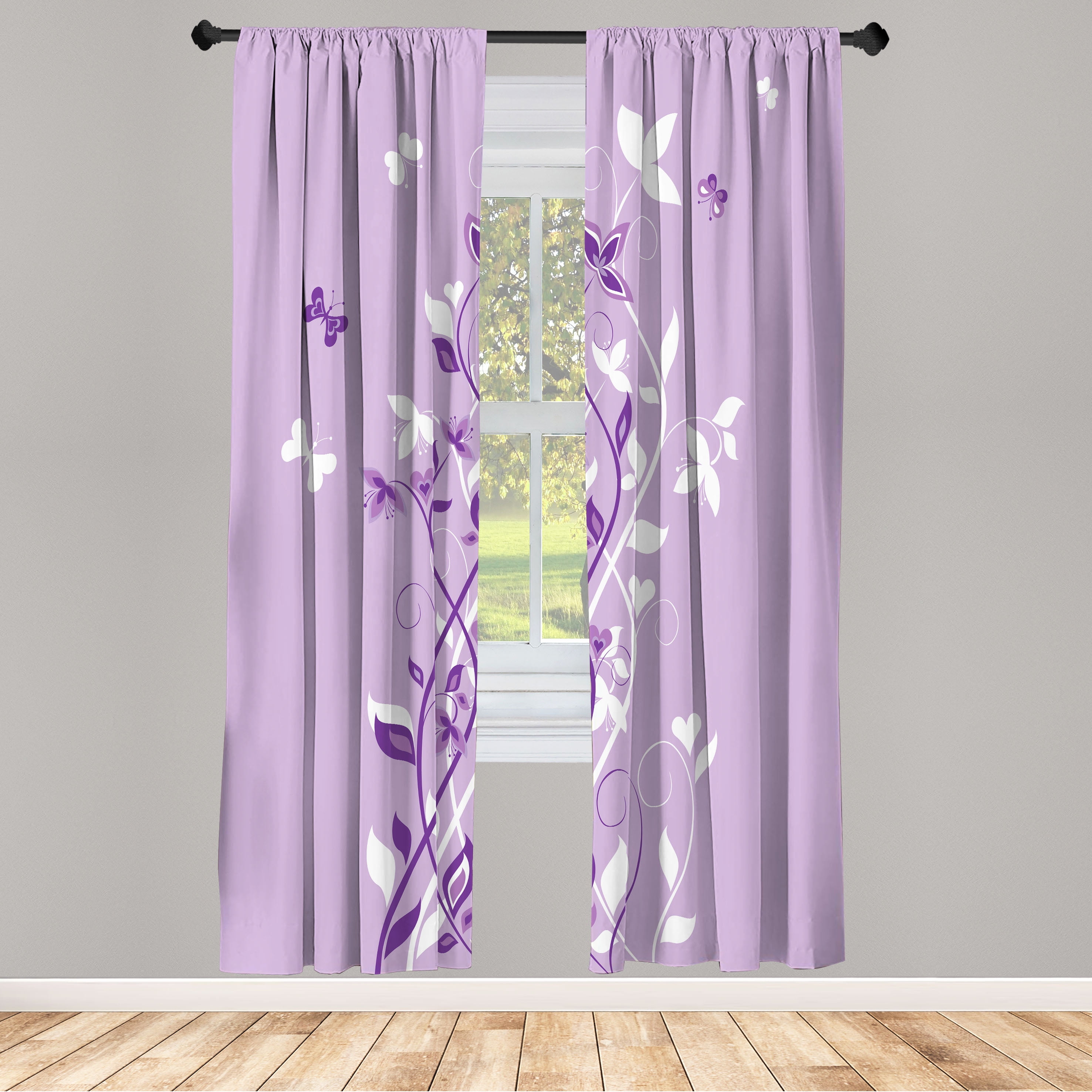 Ambesonne Spring Curtains, Violet Tree Swirling Persian, Pair of 28"x84 ...