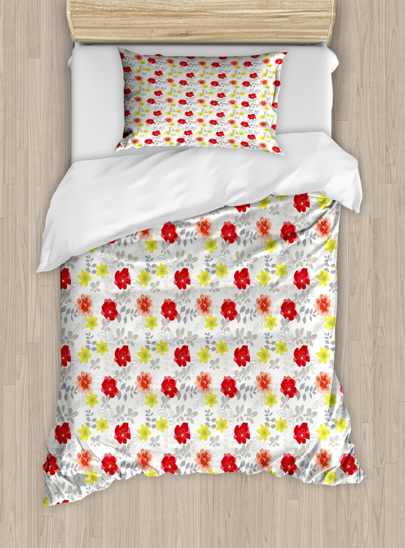 Ambesonne Spring Duvet Cover Set, Beauty of Summer Blossoms, Twin, Red ...
