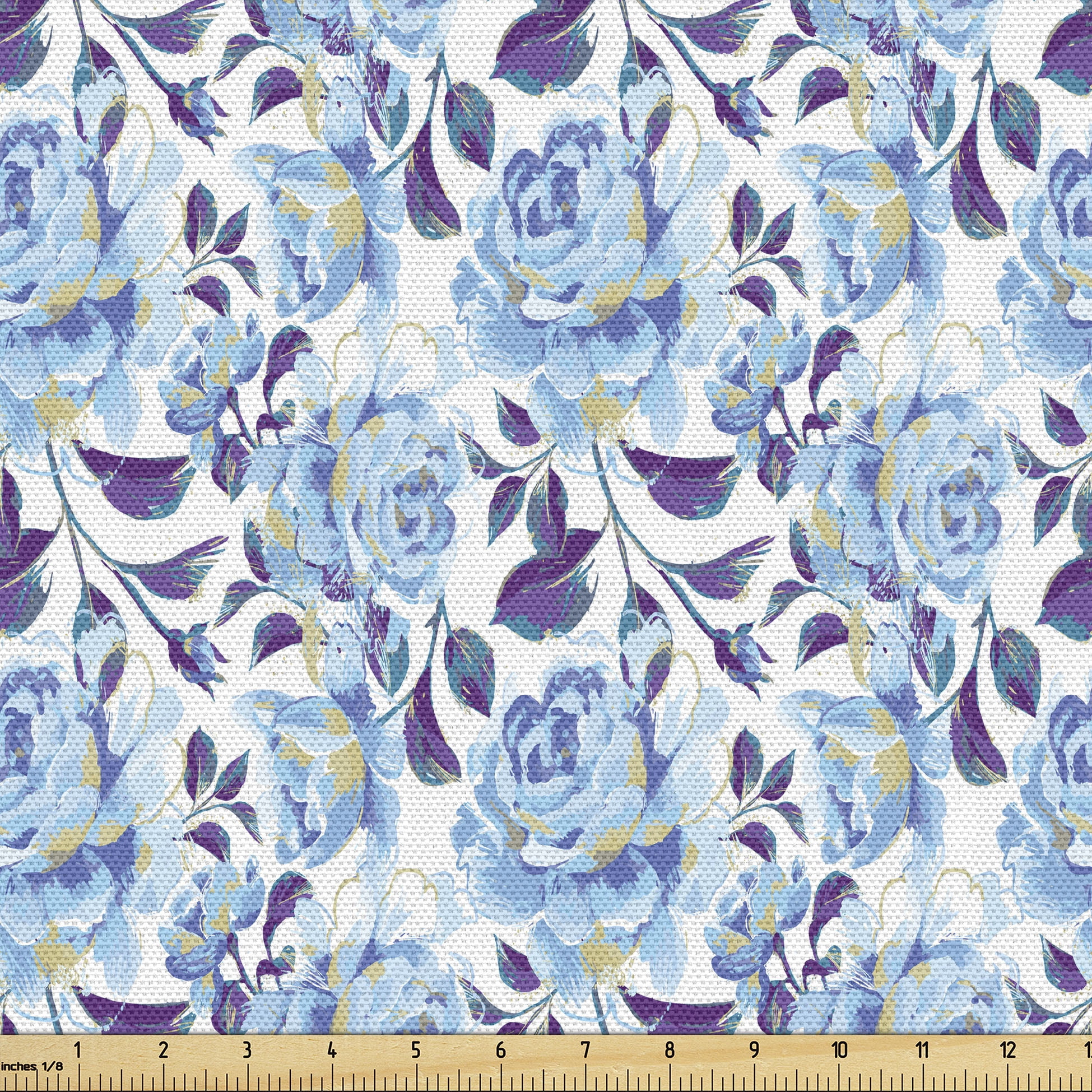 Ambesonne Spring Fabric by the Yard, Bold Roses Leaves Pattern, 5 Yards, Lavender and Dark ...