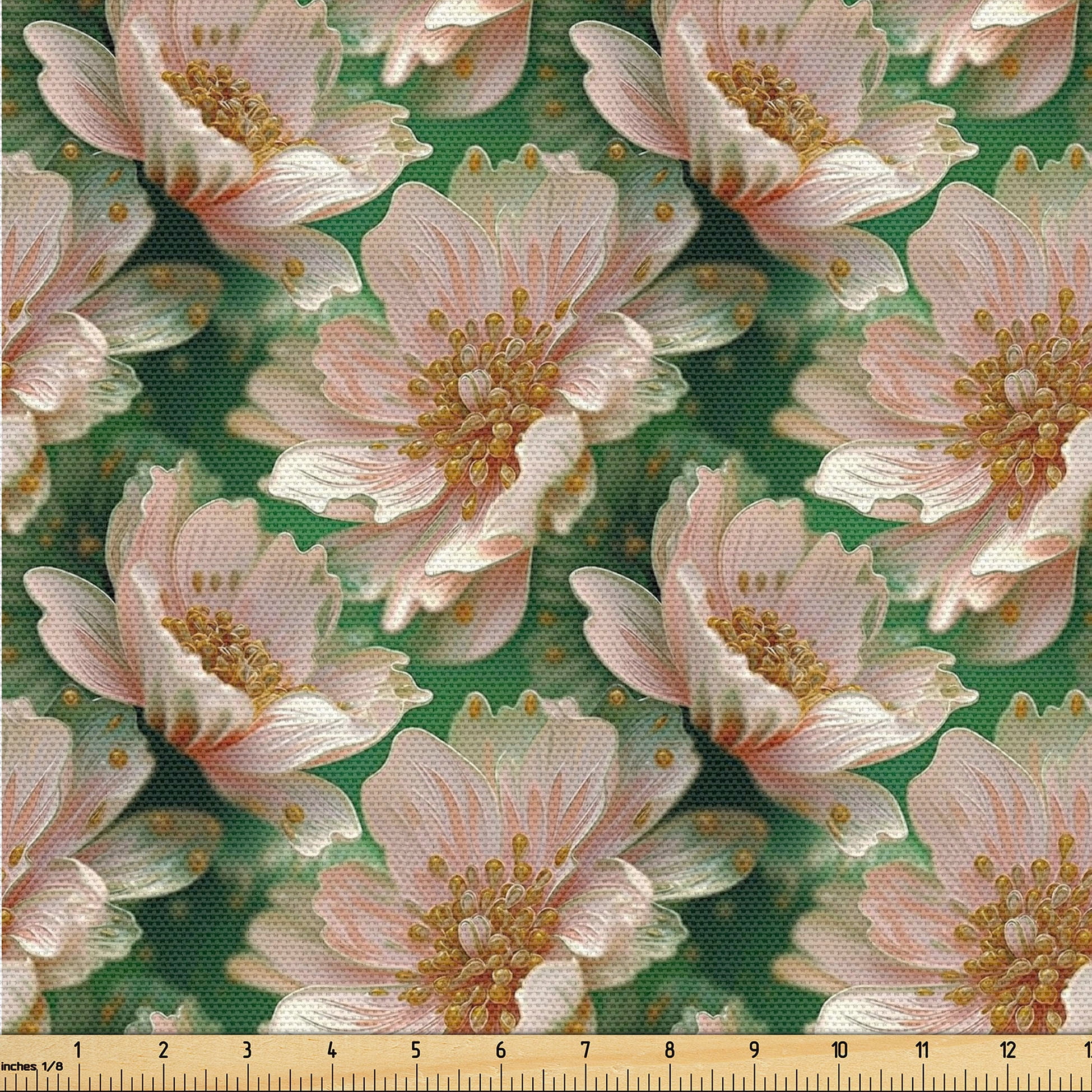 Ambesonne Spring Fabric by the Yard Upholstery, Peachy Petals Nature ...