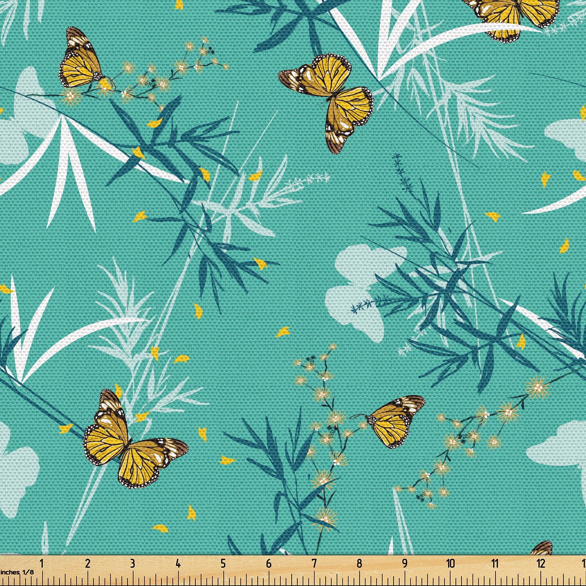 Ambesonne Spring Fabric by the Yard Upholstery, Butterflies Flowers ...