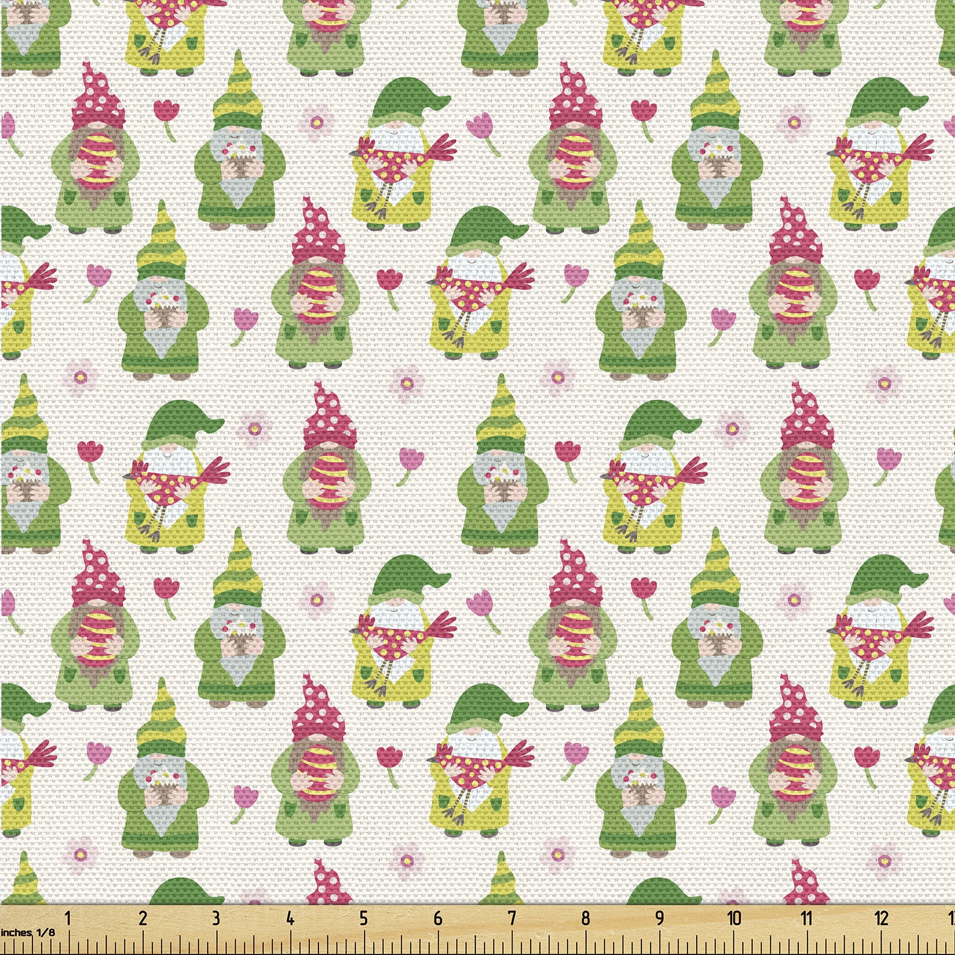 Ambesonne Spring Fabric by the Yard Upholstery, Eastern Gnome Flowers ...