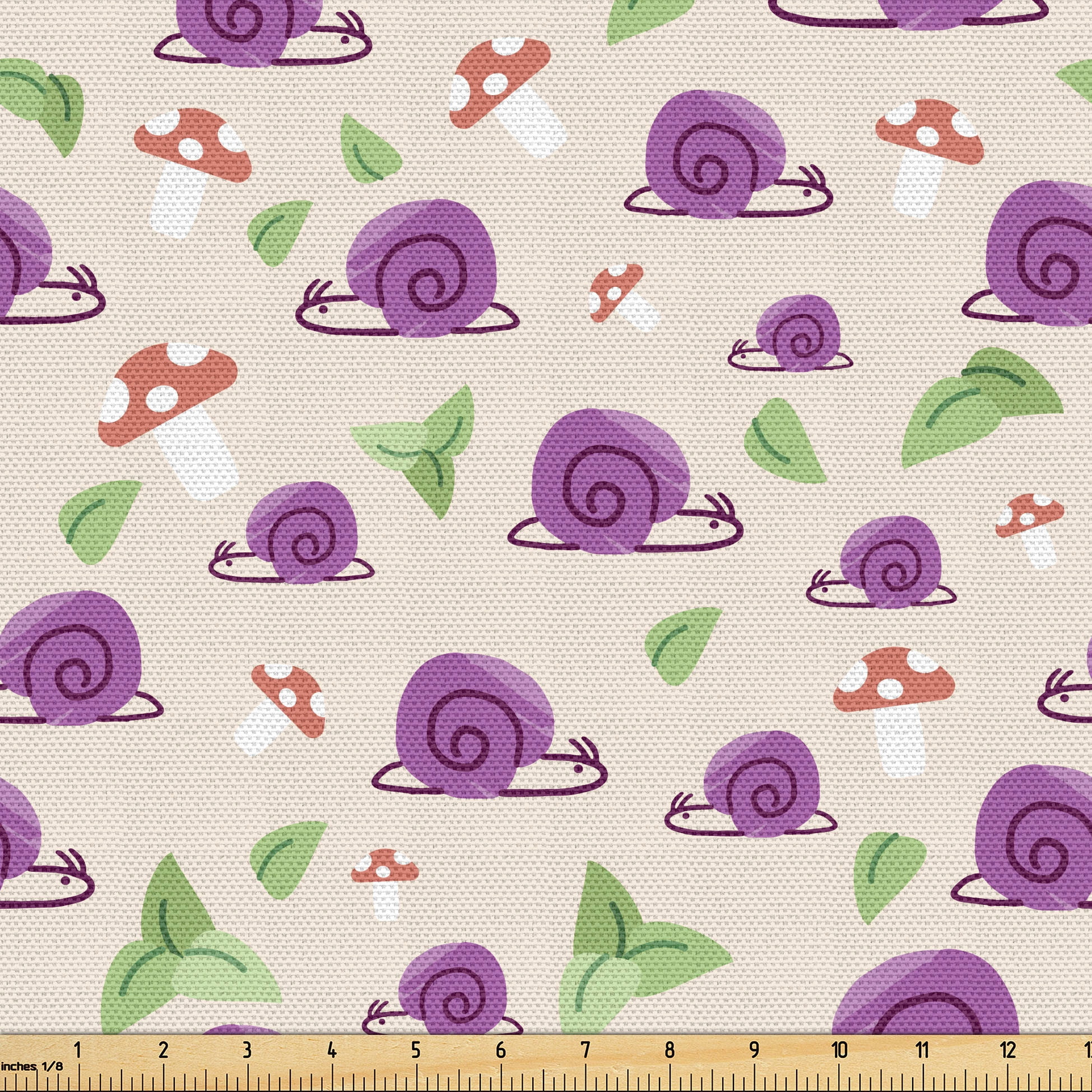 Ambesonne Spring Fabric by the Yard Upholstery, Snails Mushrooms Leaves ...