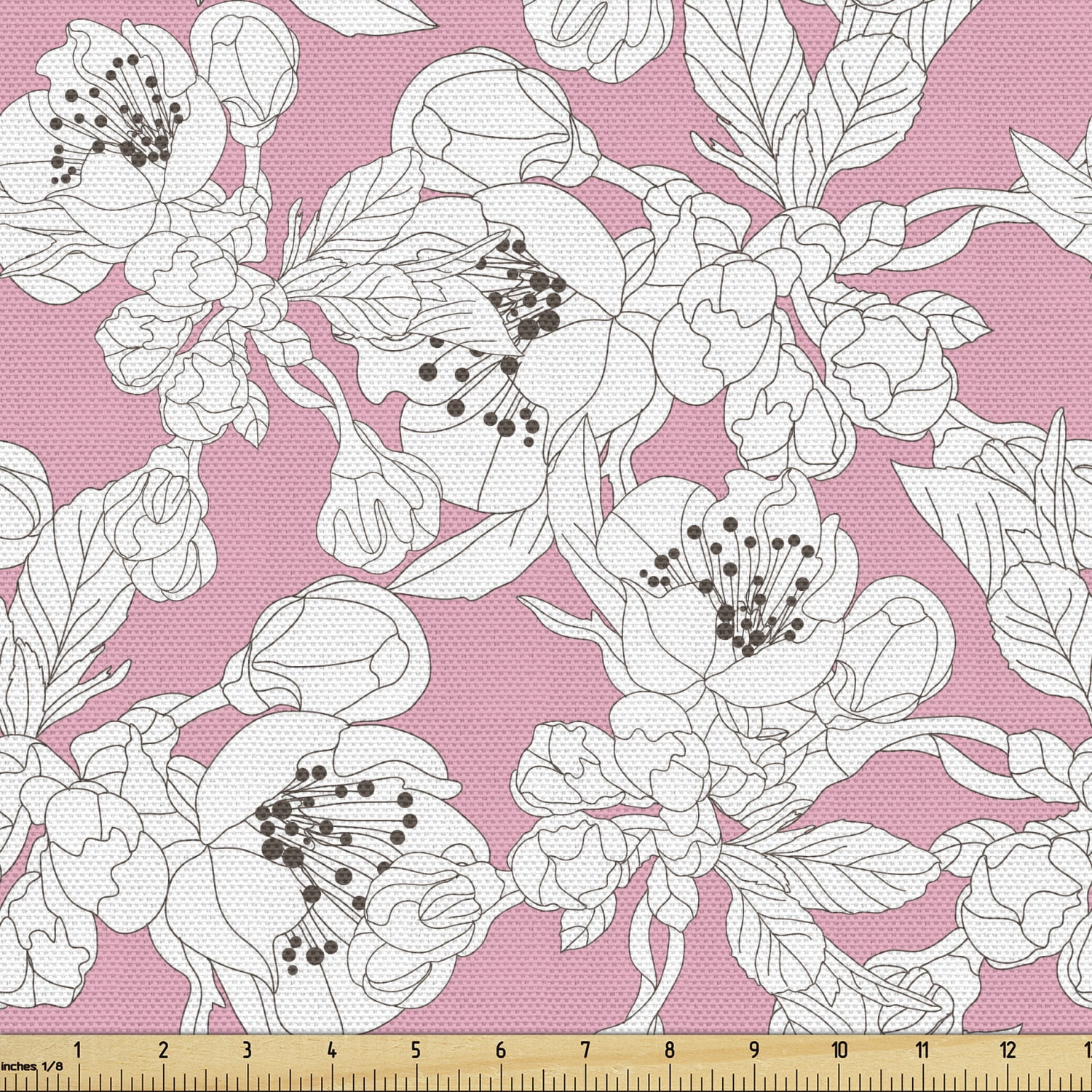 Ambesonne Spring Fabric by the Yard Upholstery, Soft Cherry Blossom on ...