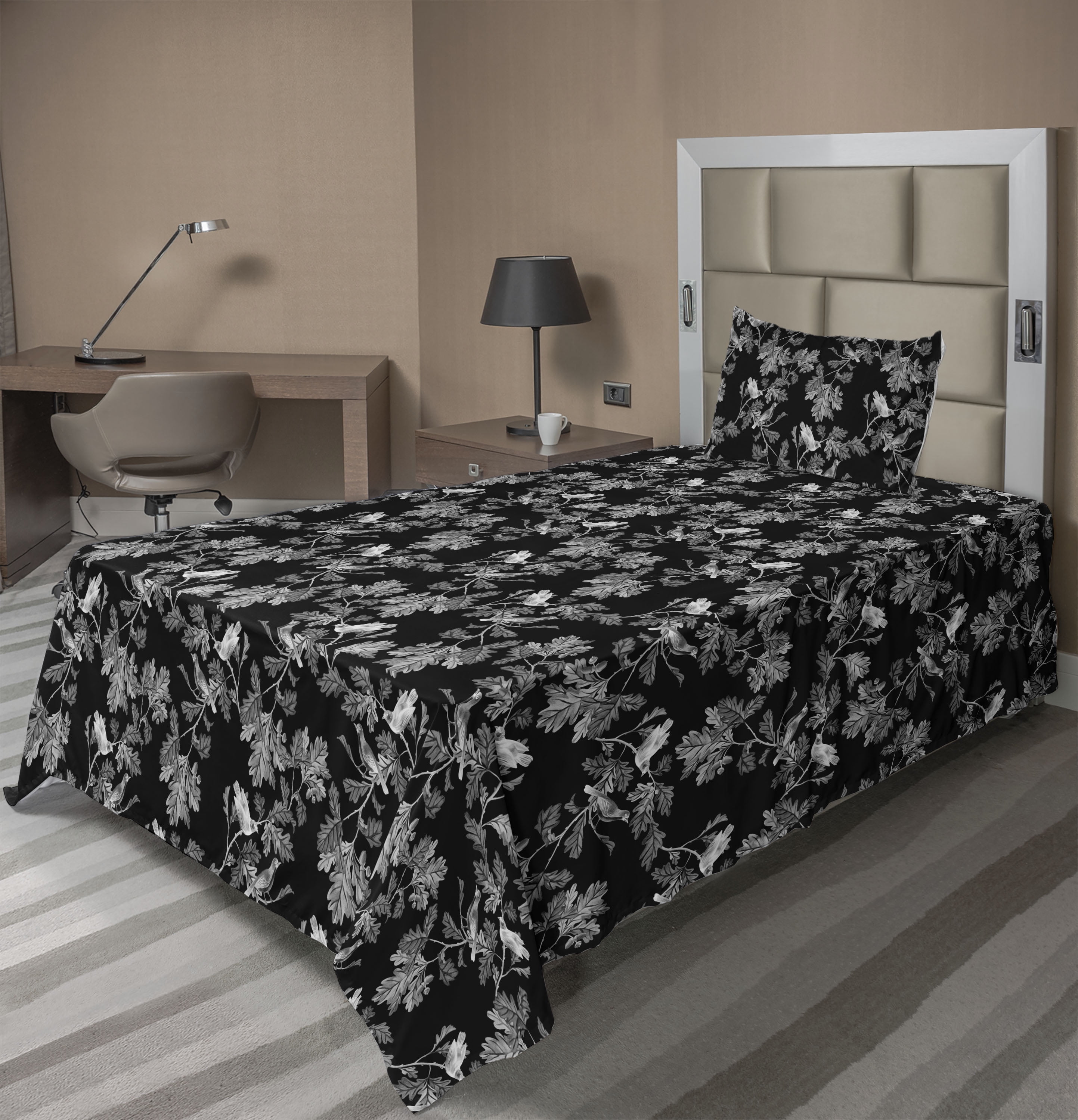 Ambesonne Spring Fitted & Flat Sheet with Sham 3 Pcs Set, Oak Branches ...