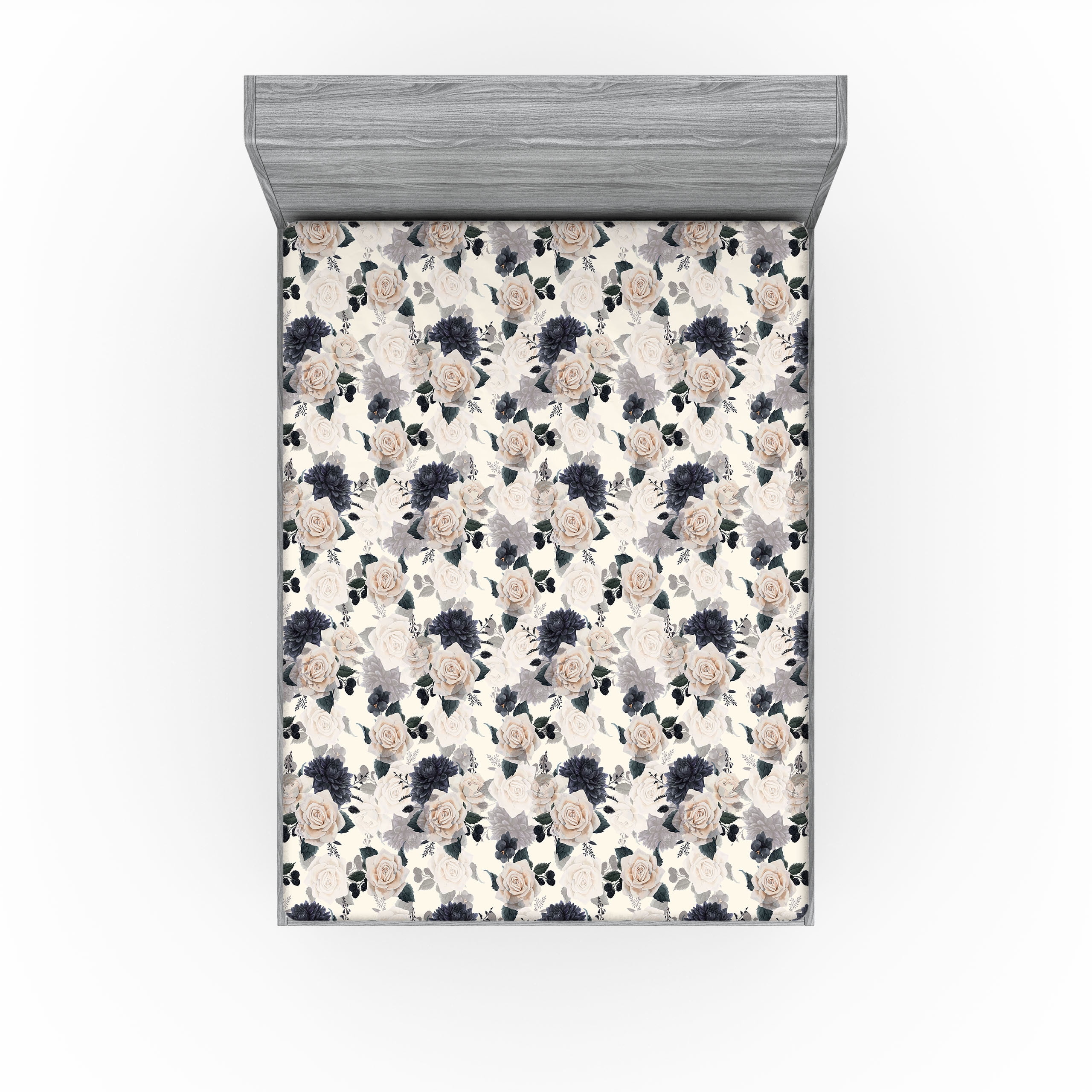 Ambesonne Spring Fitted Sheet, Black and White Roses Art, King Size ...