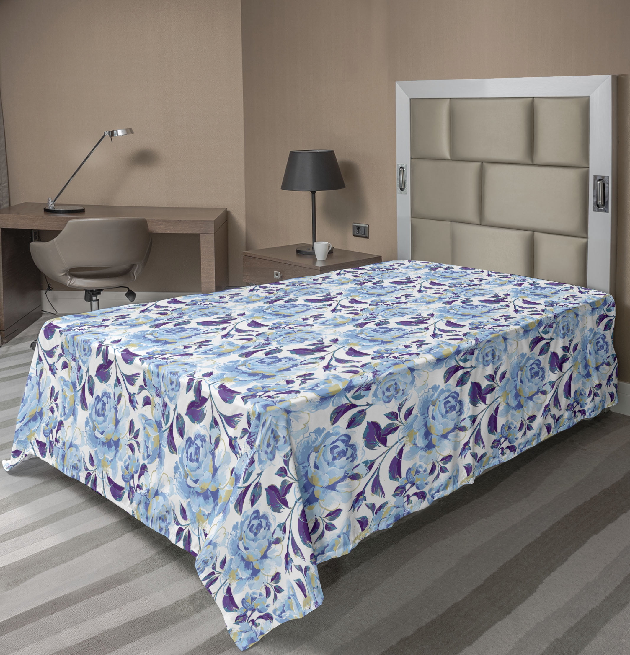 Ambesonne Spring Flat Bedding Sheet Soft Top Sheet, Bold Roses Leaves ...