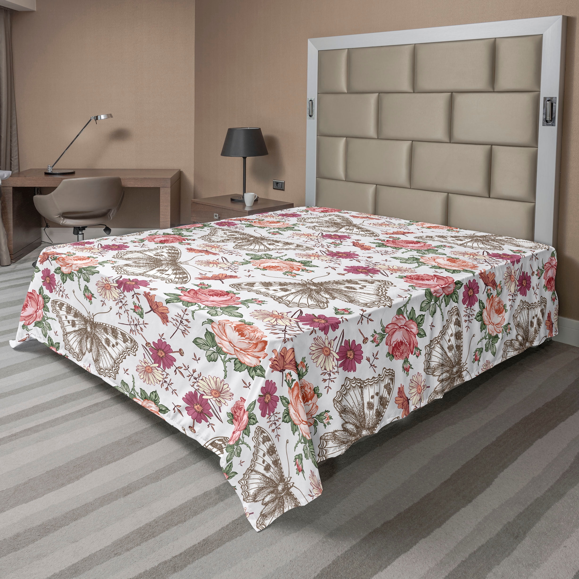 Ambesonne Spring Flat Bedding Sheet Soft Top Sheet, Butterfly ...