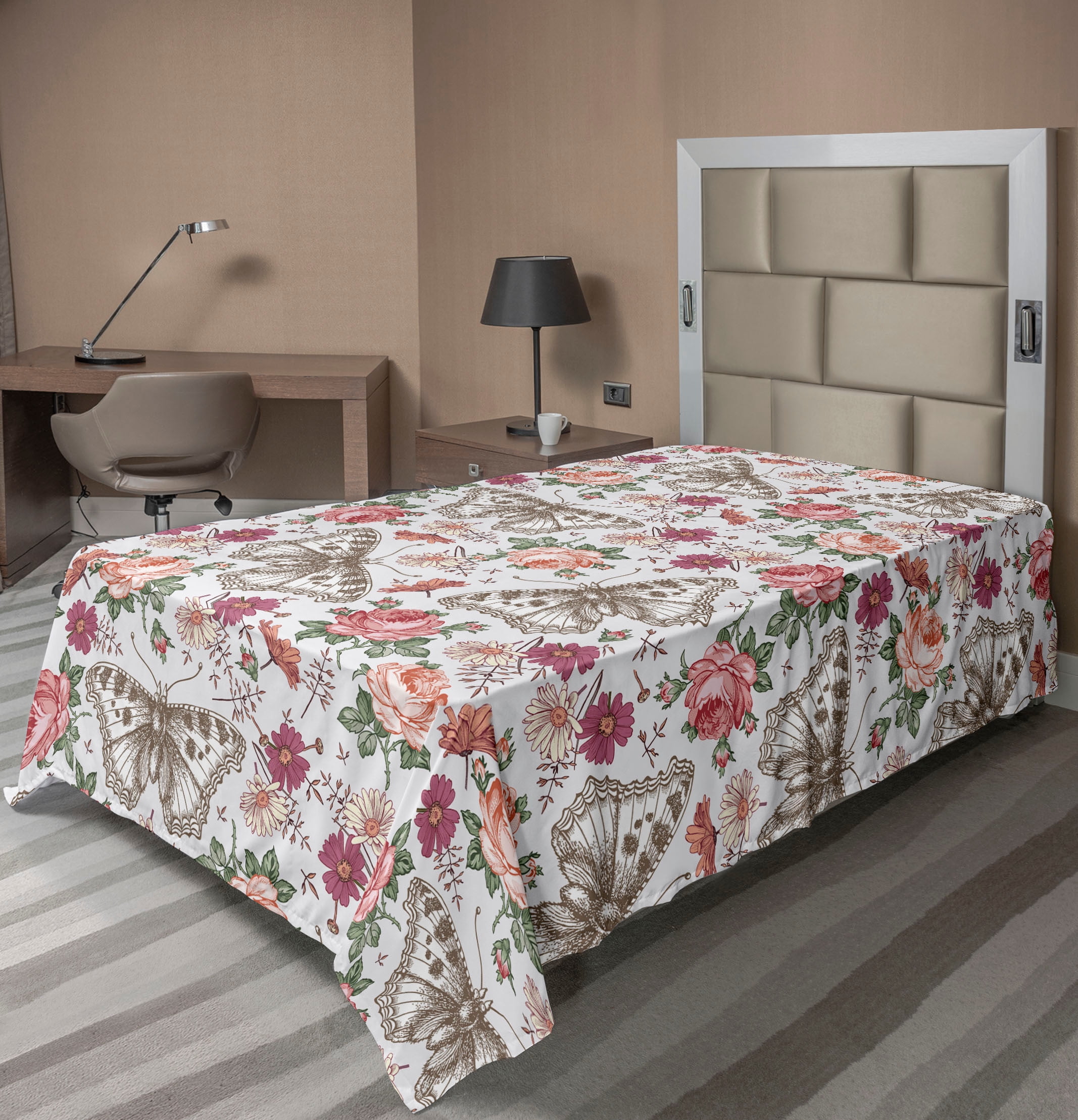 Ambesonne Spring Flat Bedding Sheet Soft Top Sheet, Butterfly ...