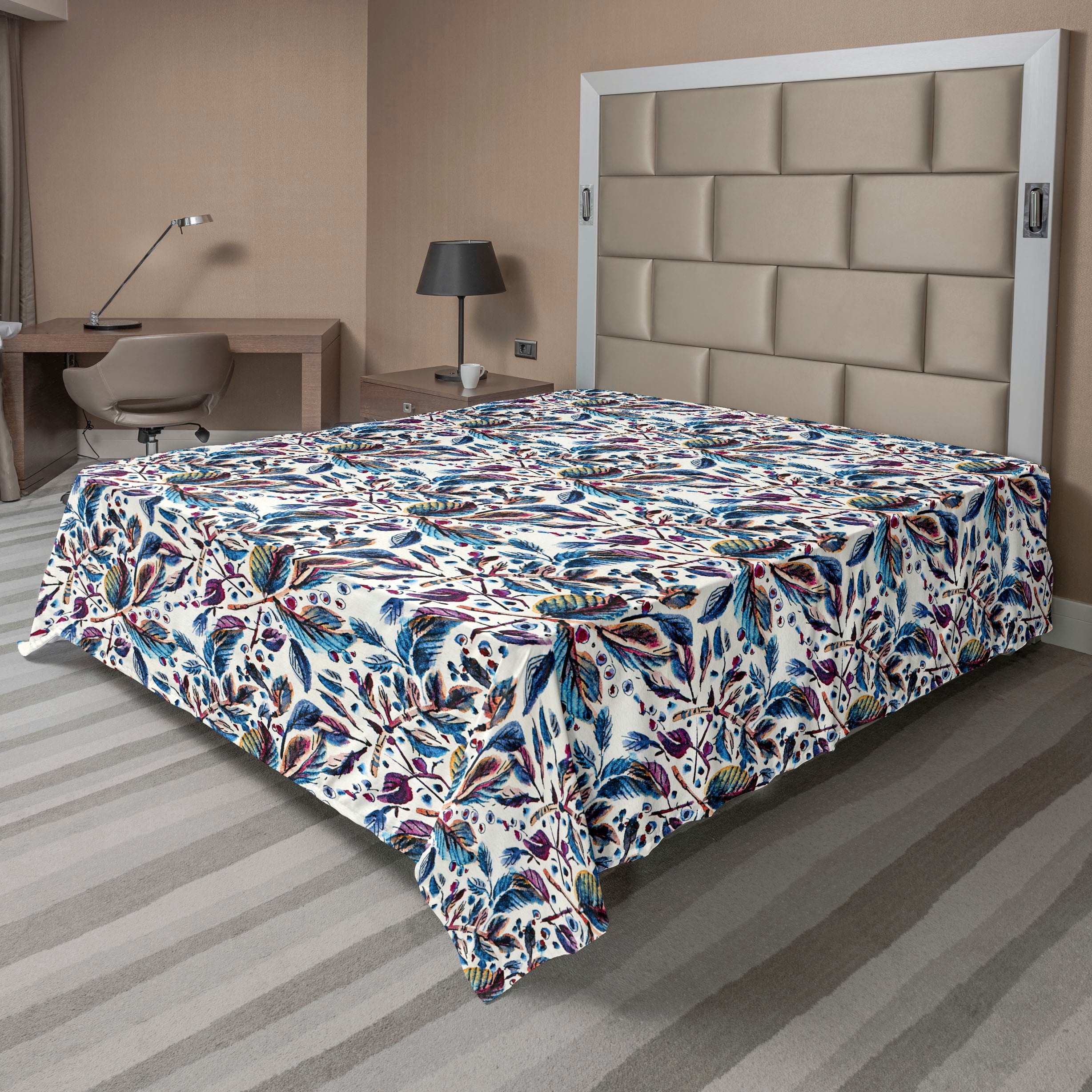 Ambesonne Spring Flat Bedding Sheet Soft Top Sheet, Exotic Botanical ...