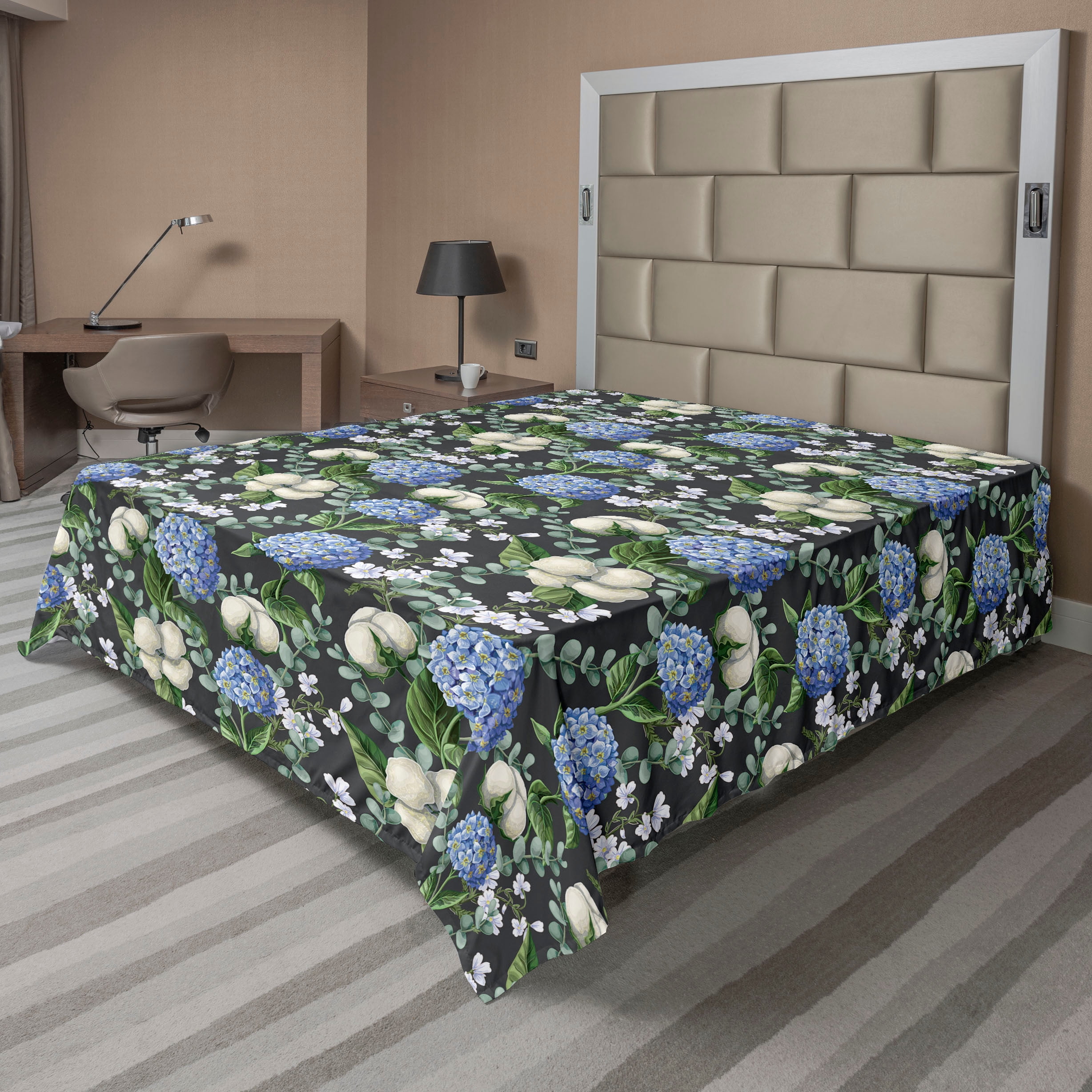 Ambesonne Spring Flat Bedding Sheet Soft Top Sheet, Hydrangea Flowers ...