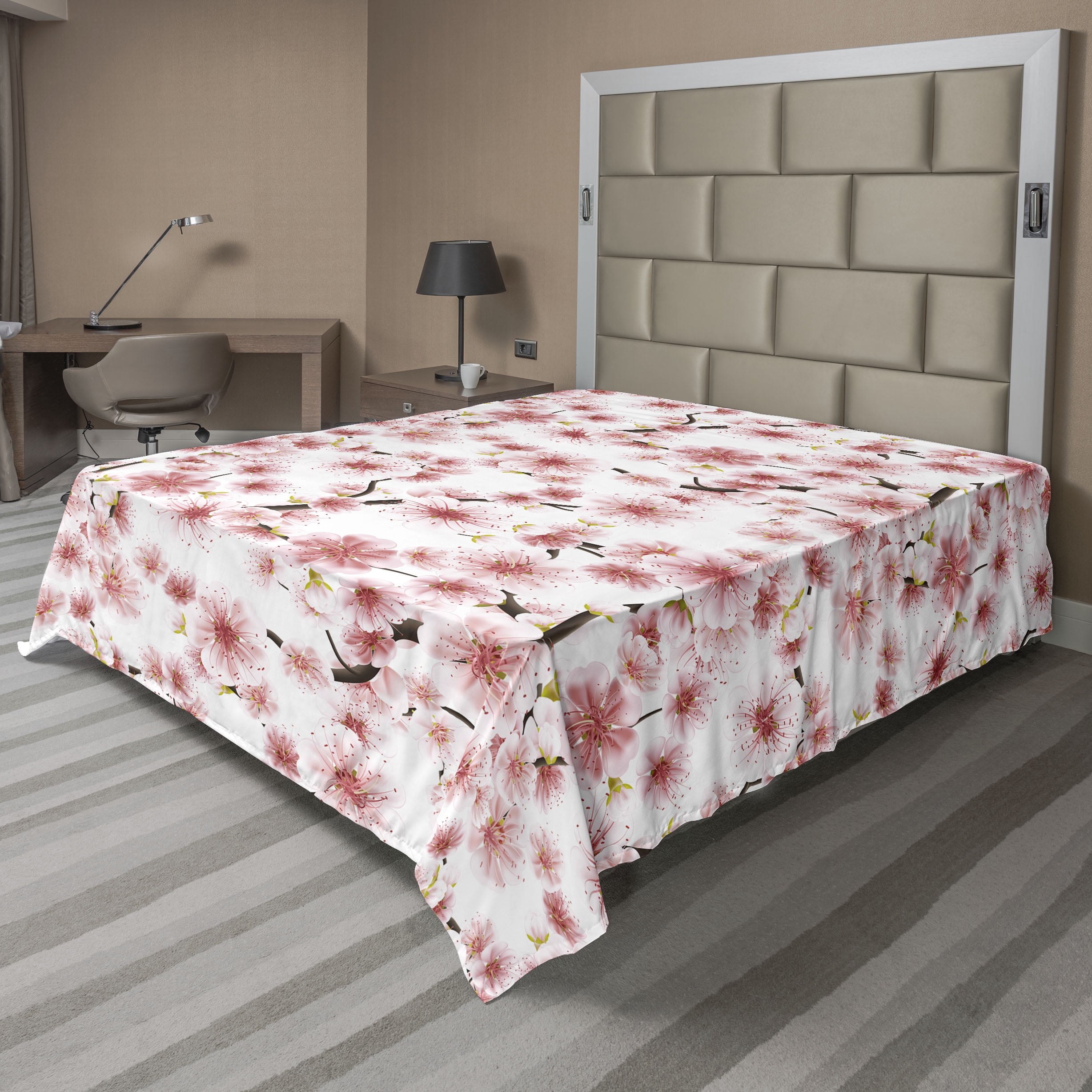 Ambesonne Spring Flat Bedding Sheet Soft Top Sheet, Sakura Cherry ...
