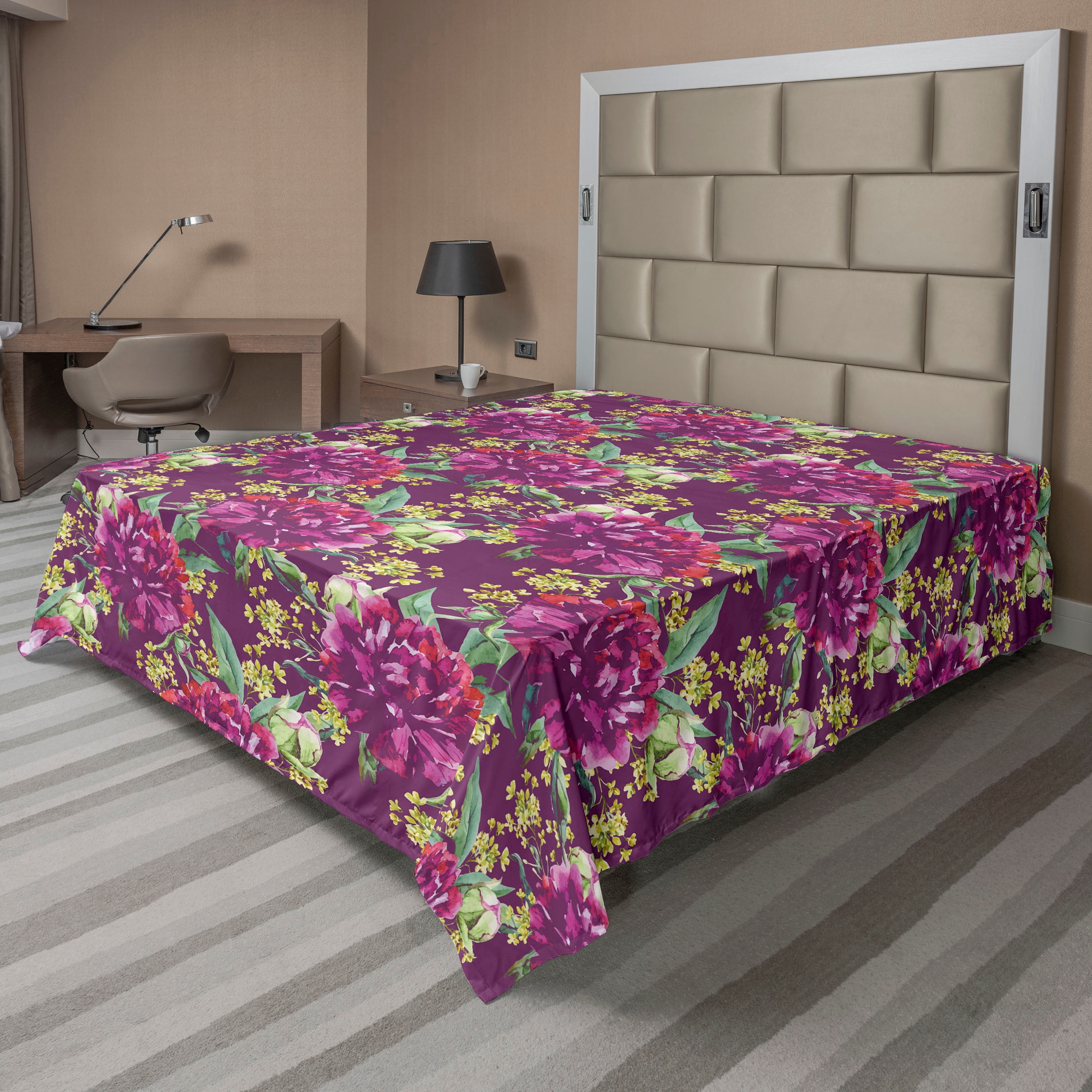 Ambesonne Spring Flat Bedding Sheet Soft Top Sheet, Watercolor Flowers ...