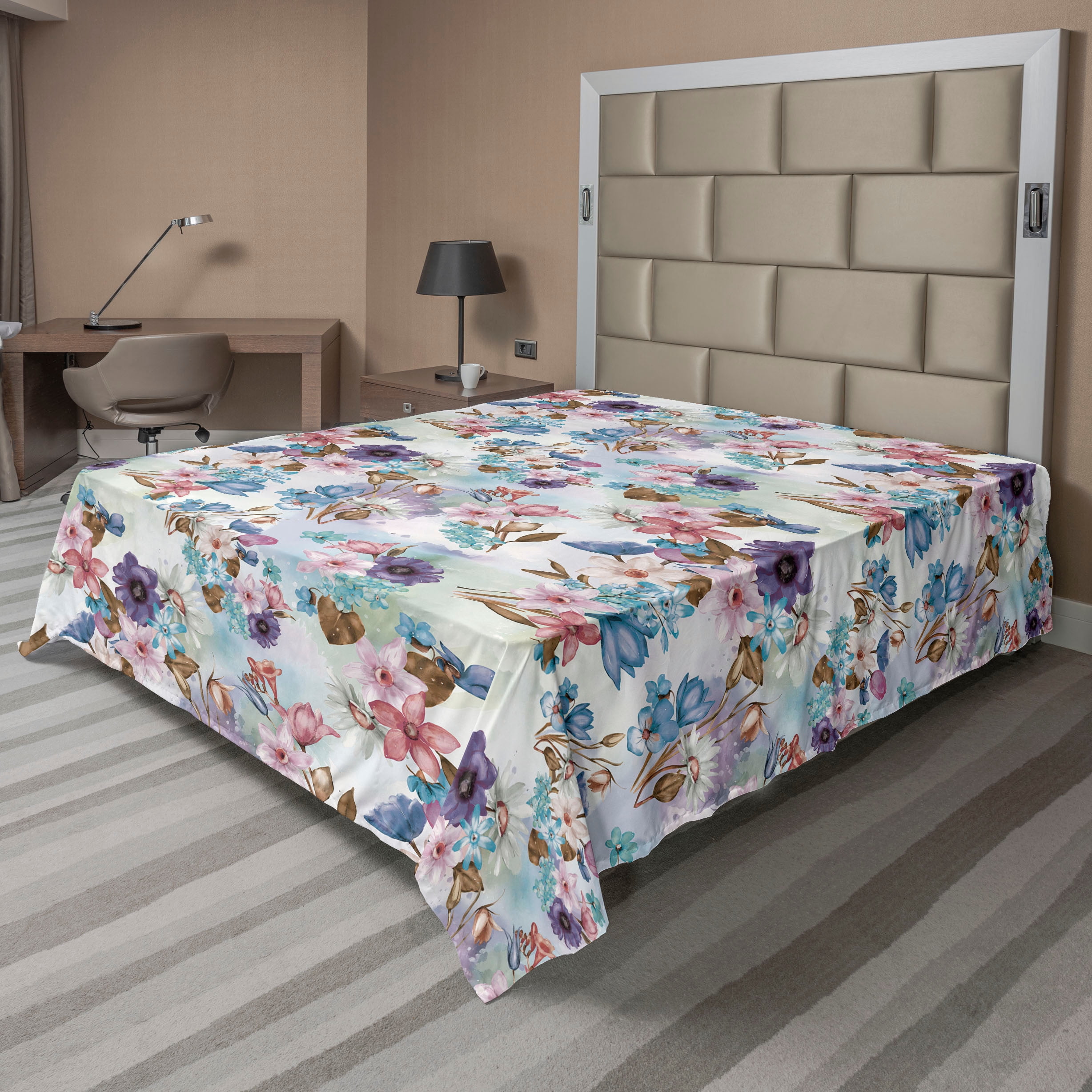 Ambesonne Spring Flowers Flat Bedding Sheet Soft Top Sheet, Dreamy ...