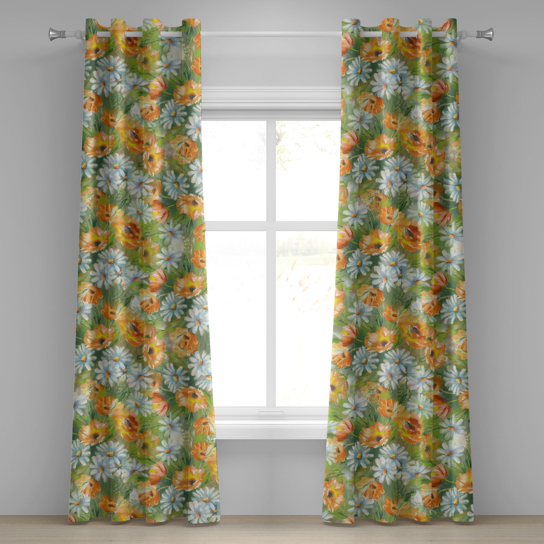 Ambesonne Spring Flowers Grommet Curtain, Sunny Floral Scene, 50"x84 ...