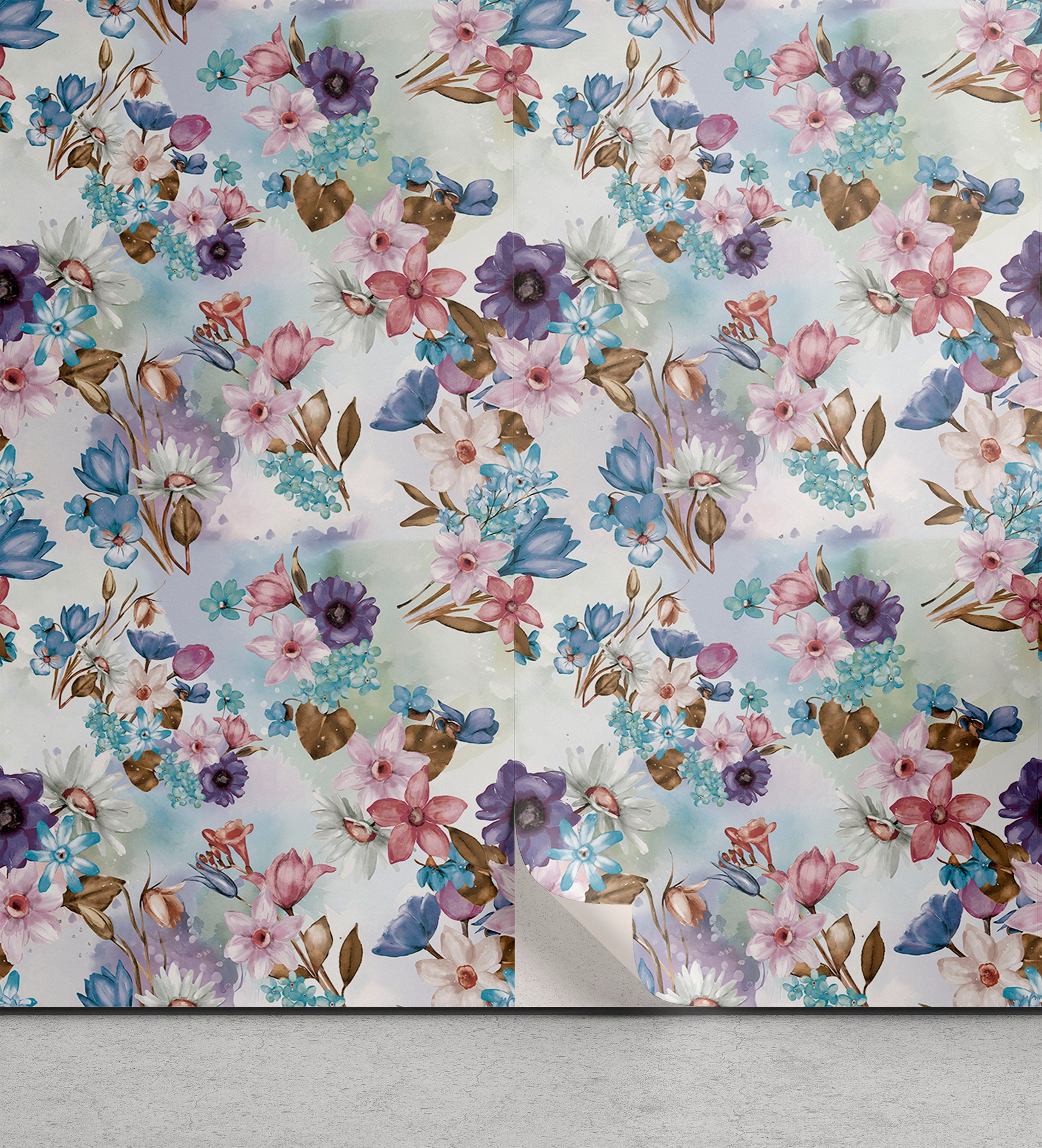 Ambesonne Spring Flowers Peel & Stick Wallpaper for Home, Dreamy Garden Blooms, 13"x36", Quartz ...