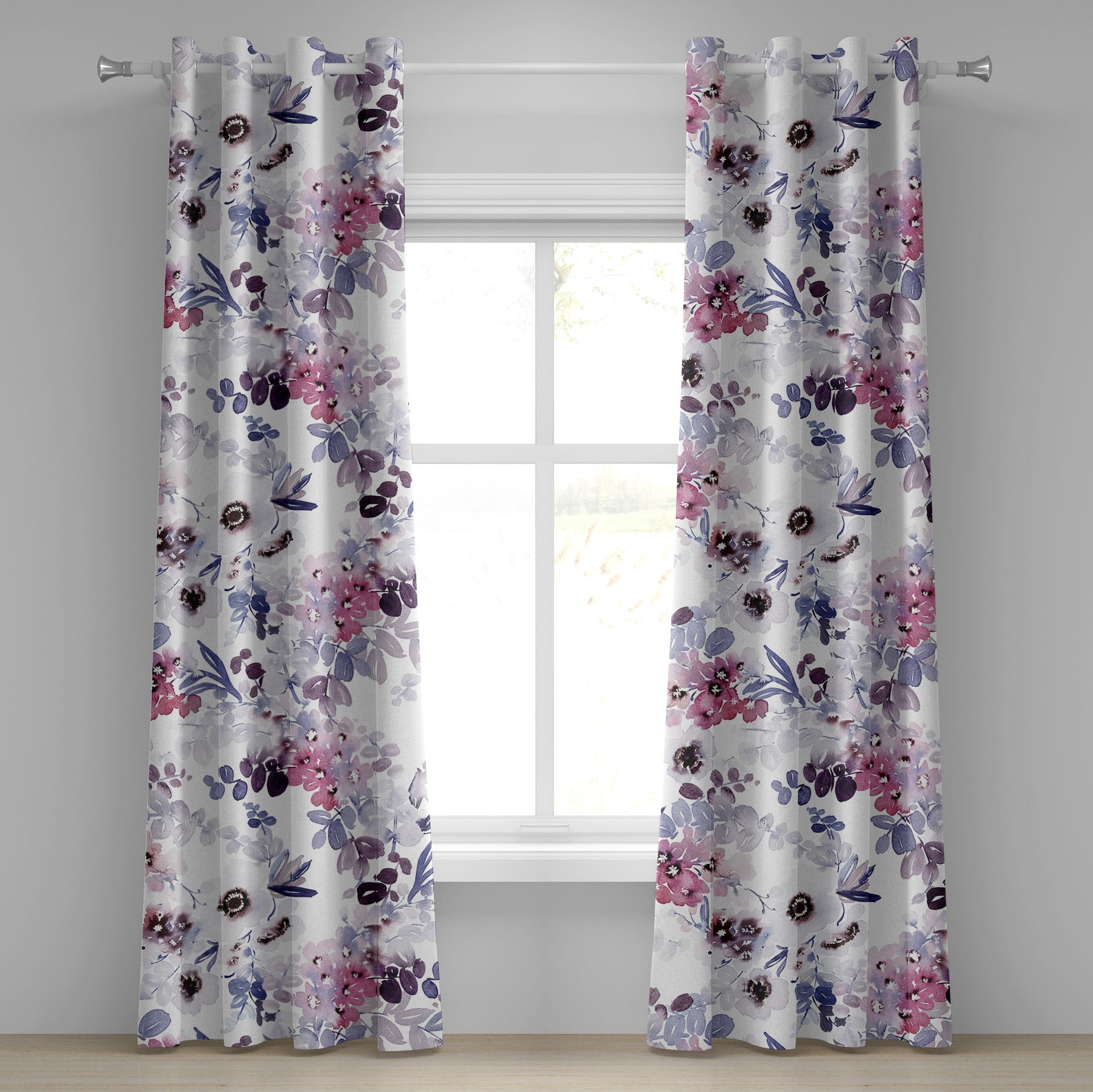 Ambesonne Spring Grommet Curtain, Anemone Flowers Leaves Art, 50"x108 ...