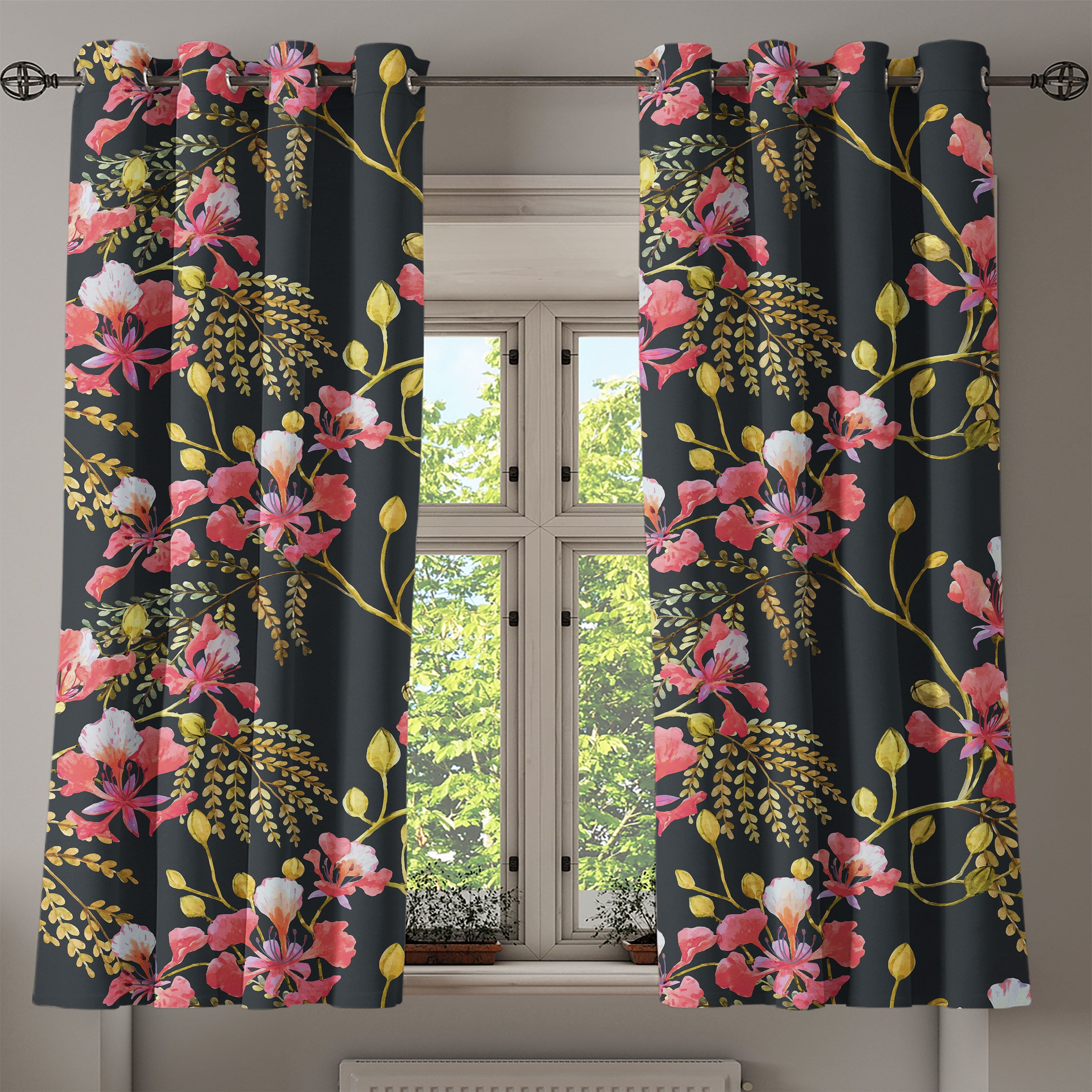 Ambesonne Spring Grommet Curtain, Branches Leaves Watercolor, 50"x63 ...