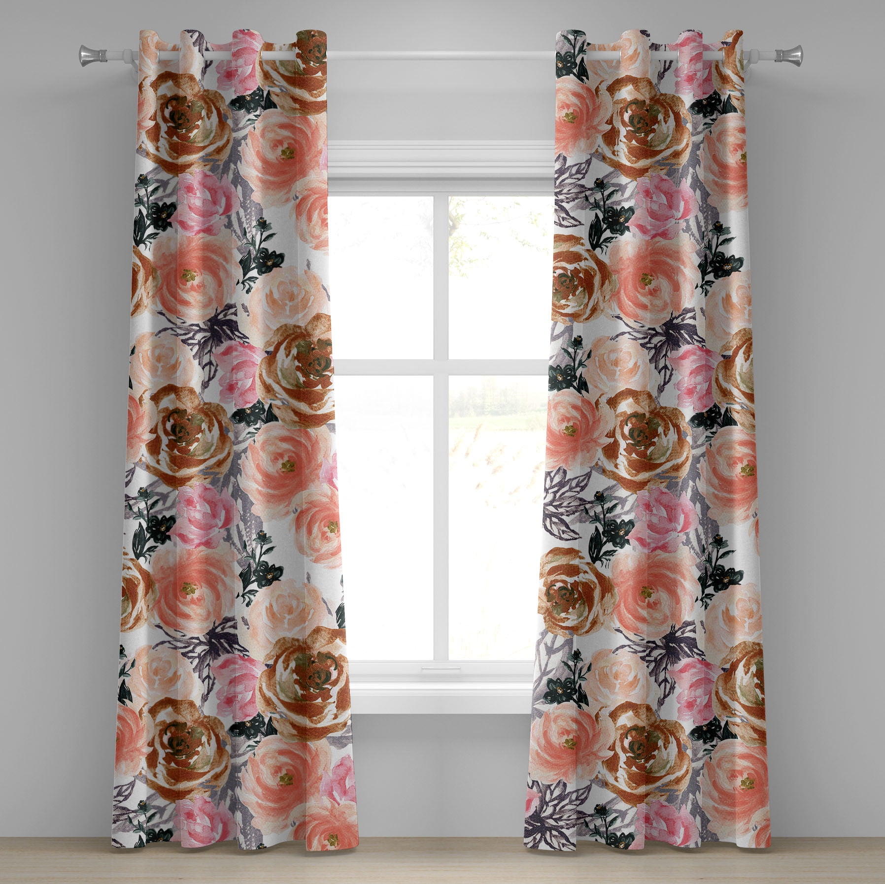 Ambesonne Spring Grommet Curtain, Flower Foliage Watercolor, 50"x96 ...