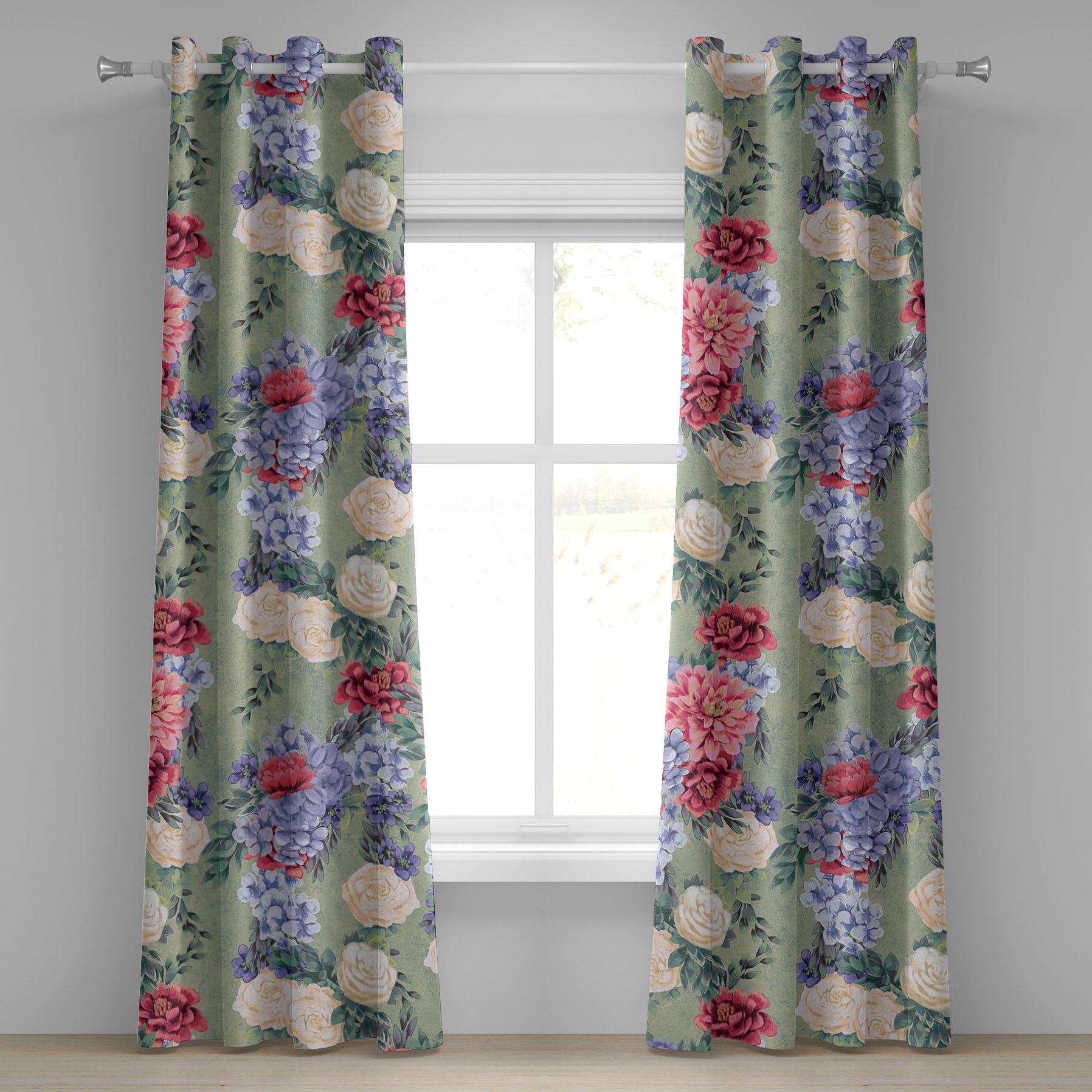 Ambesonne Spring Grommet Curtain, Flowers Leaves Fashion Art, 50"x108 ...