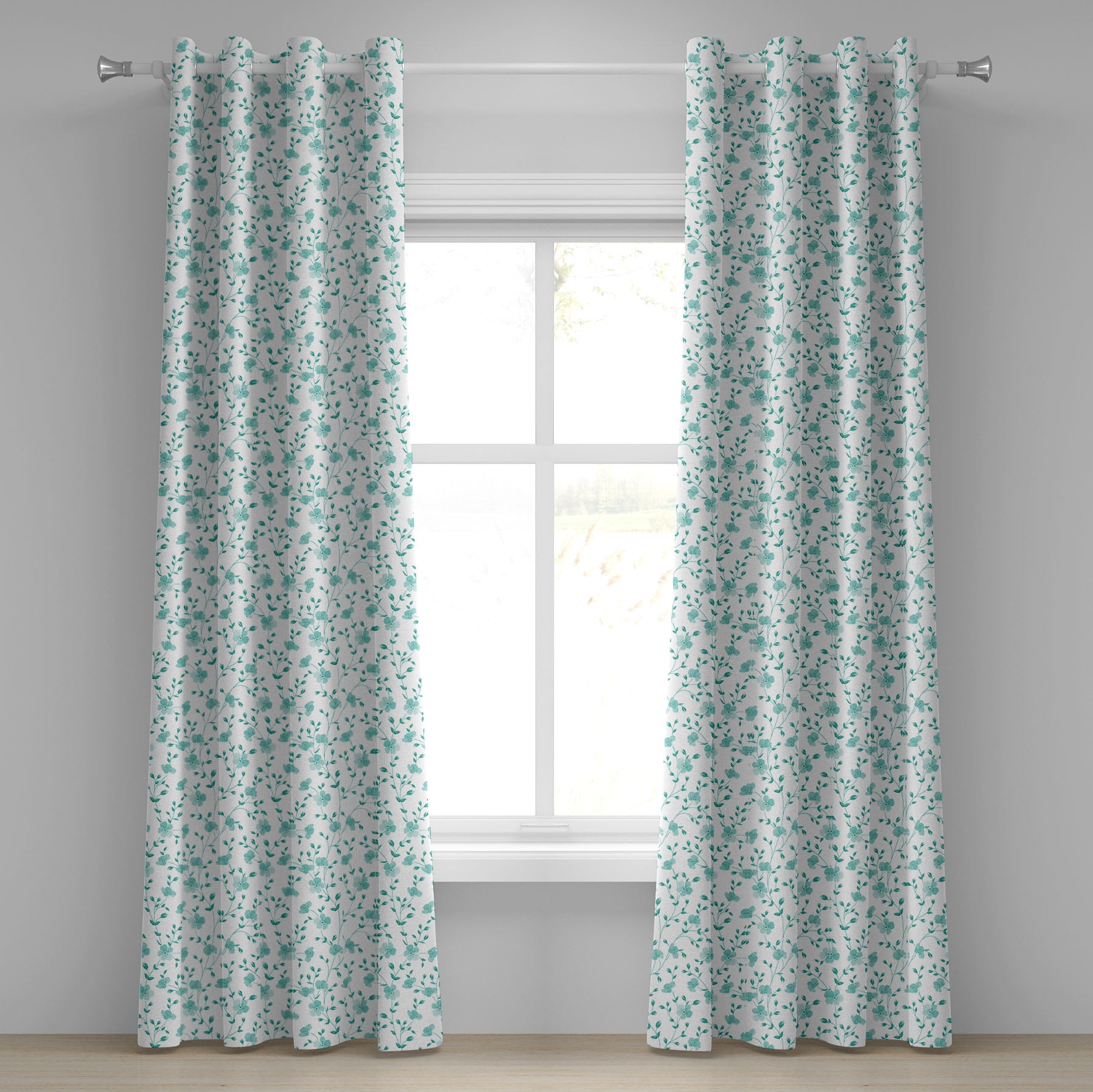 Ambesonne Spring Grommet Curtain, Pattern with Flower Stem, 50" x 72 ...