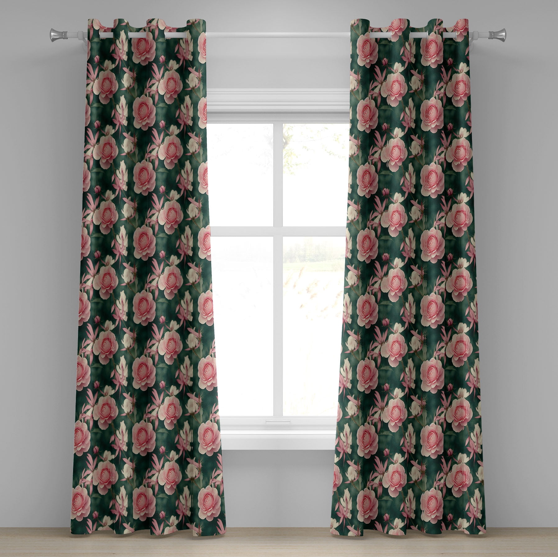 Ambesonne Spring Grommet Curtain, Roses of Garden Romantic, 50"x84 ...
