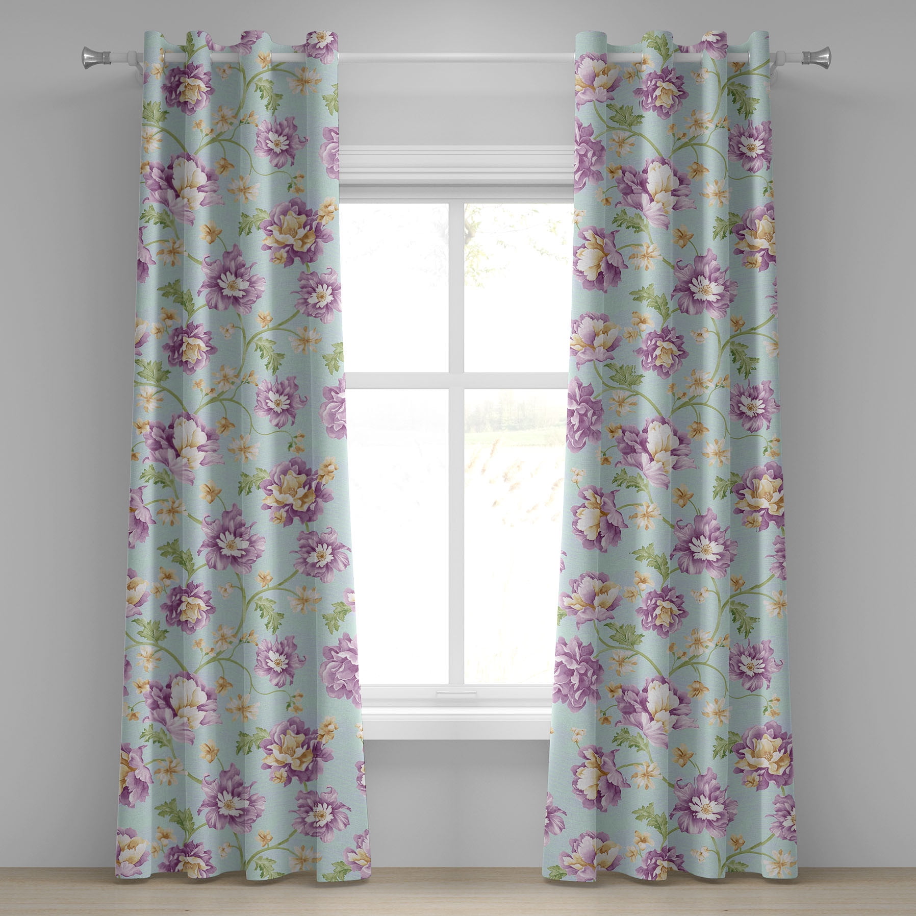 Ambesonne Spring Grommet Curtain, Watercolor Repeating Flora, 50"x84 ...