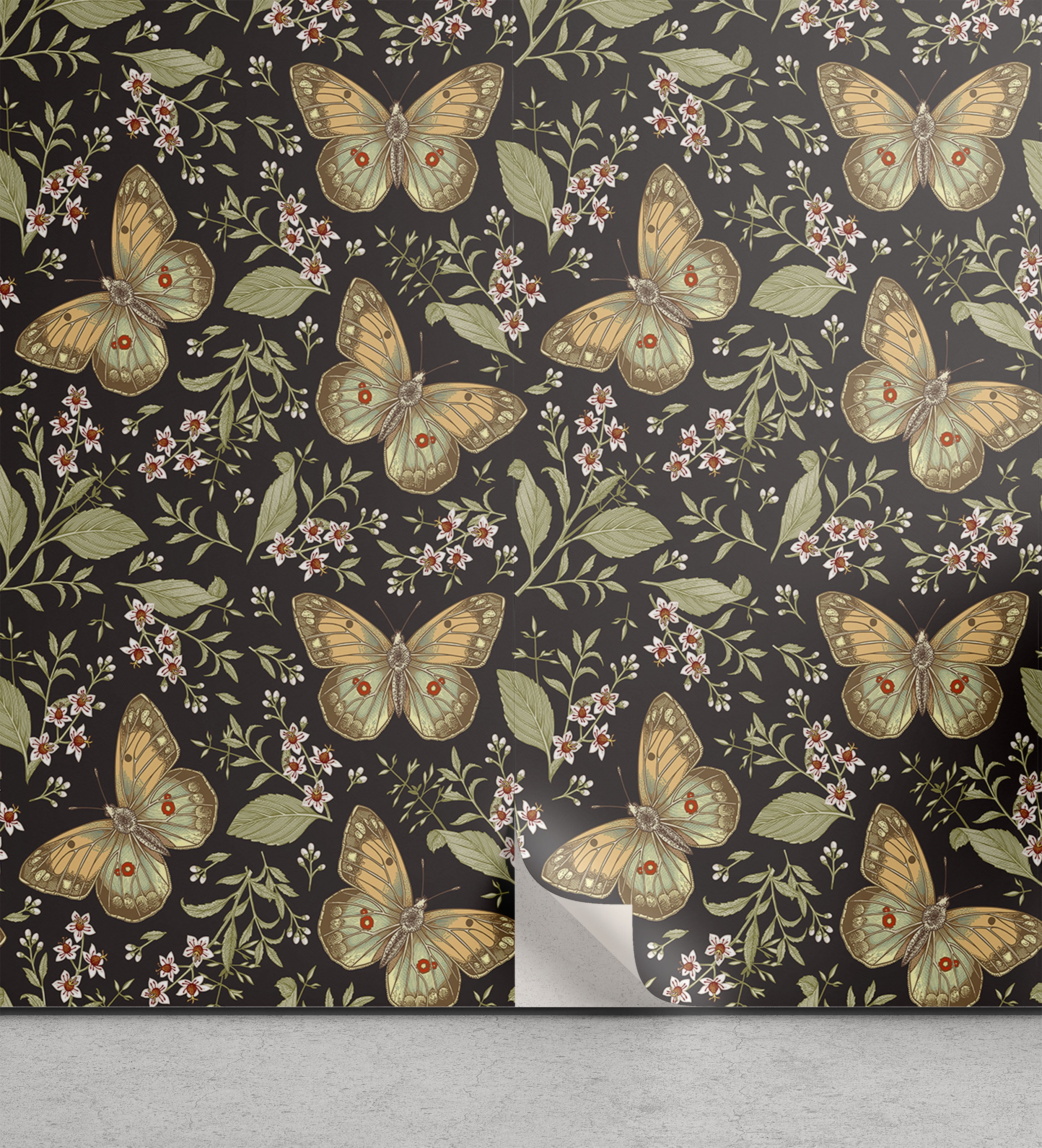 Ambesonne Spring Peel & Stick Wallpaper for Home, Moths Flowers ...