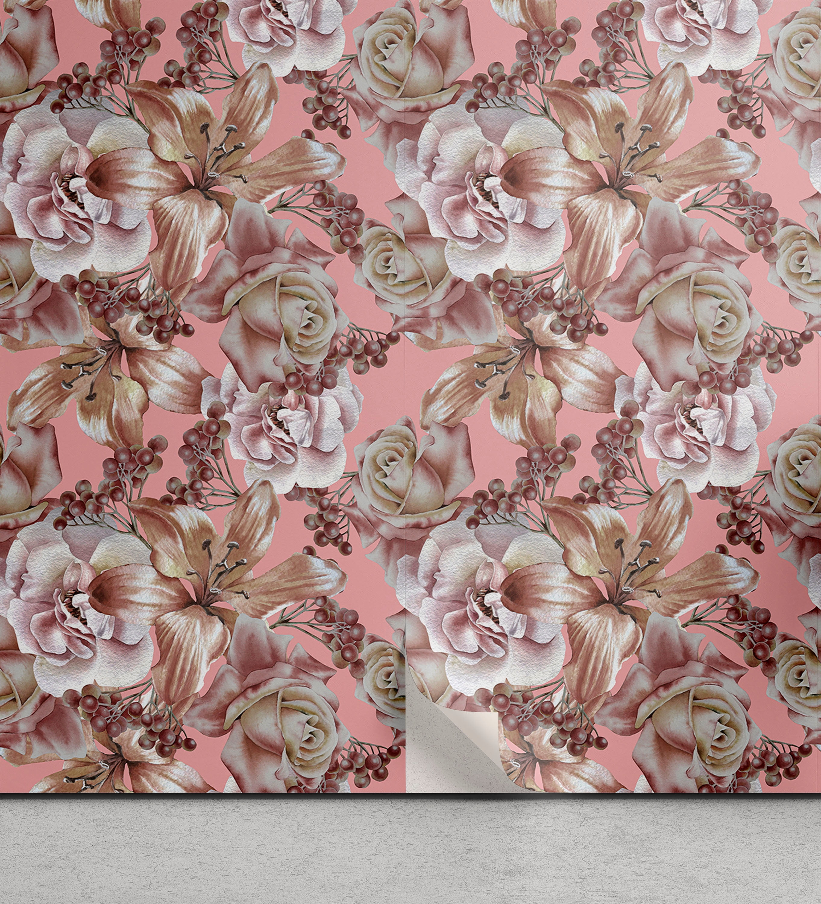 Ambesonne Spring Peel & Stick Wallpaper for Home, Rose Lily Flowers ...