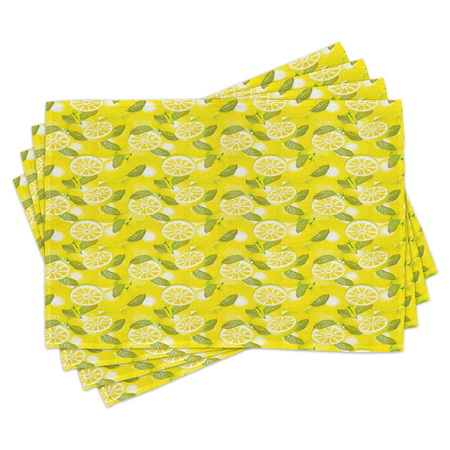 Ambesonne Spring Place Mats Set of 4, Fresh Lemons with Leaves ...