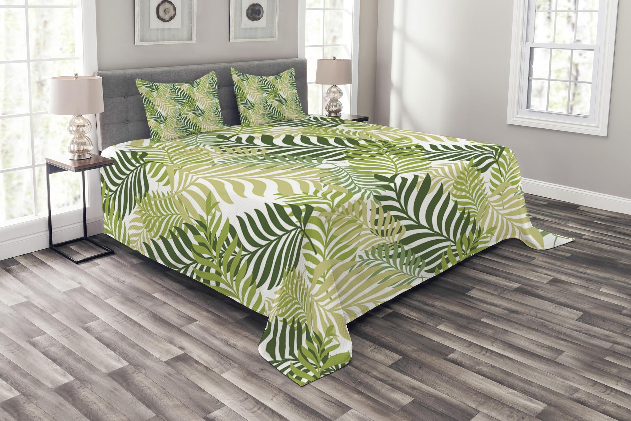 Ambesonne Spring Quilted Bedspread Set 3 Pcs, Tropic Exotic Palm Trees ...