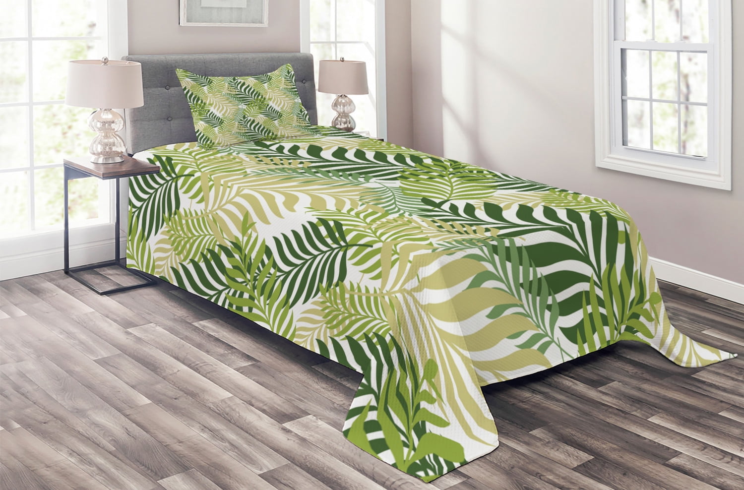 Ambesonne Spring Quilted Coverlet 2 Pcs, Tropic Exotic Palm Trees, Twin ...