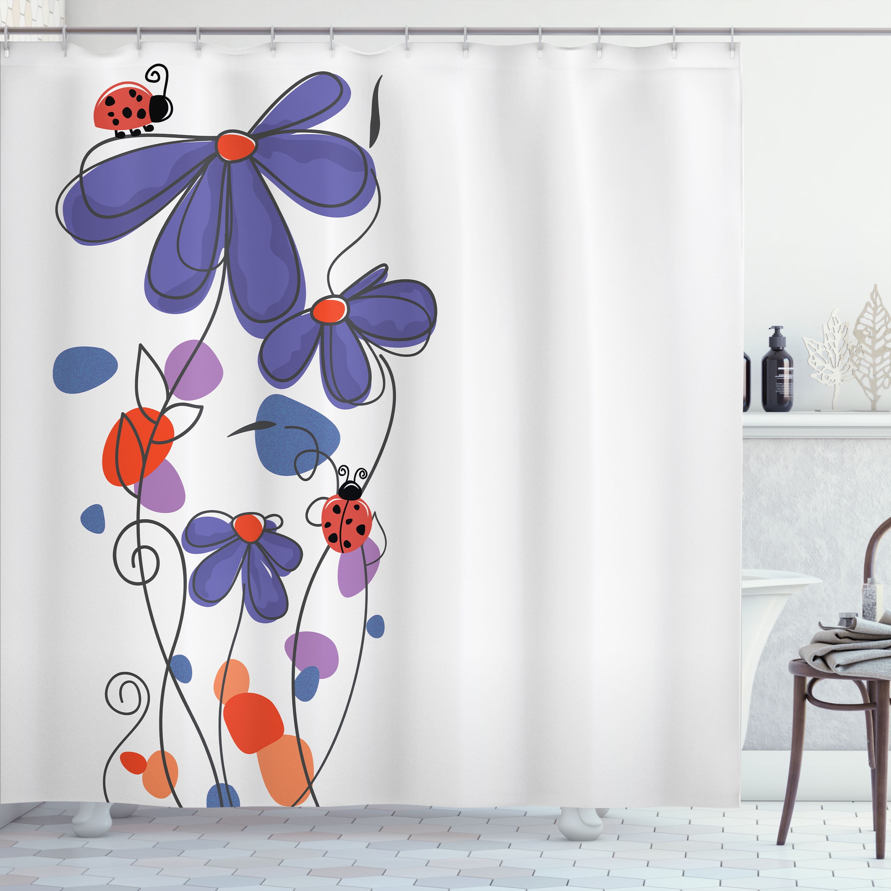 Ambesonne Spring Shower Curtain, Ladybug Illustration Floral, 69"Wx75"L ...