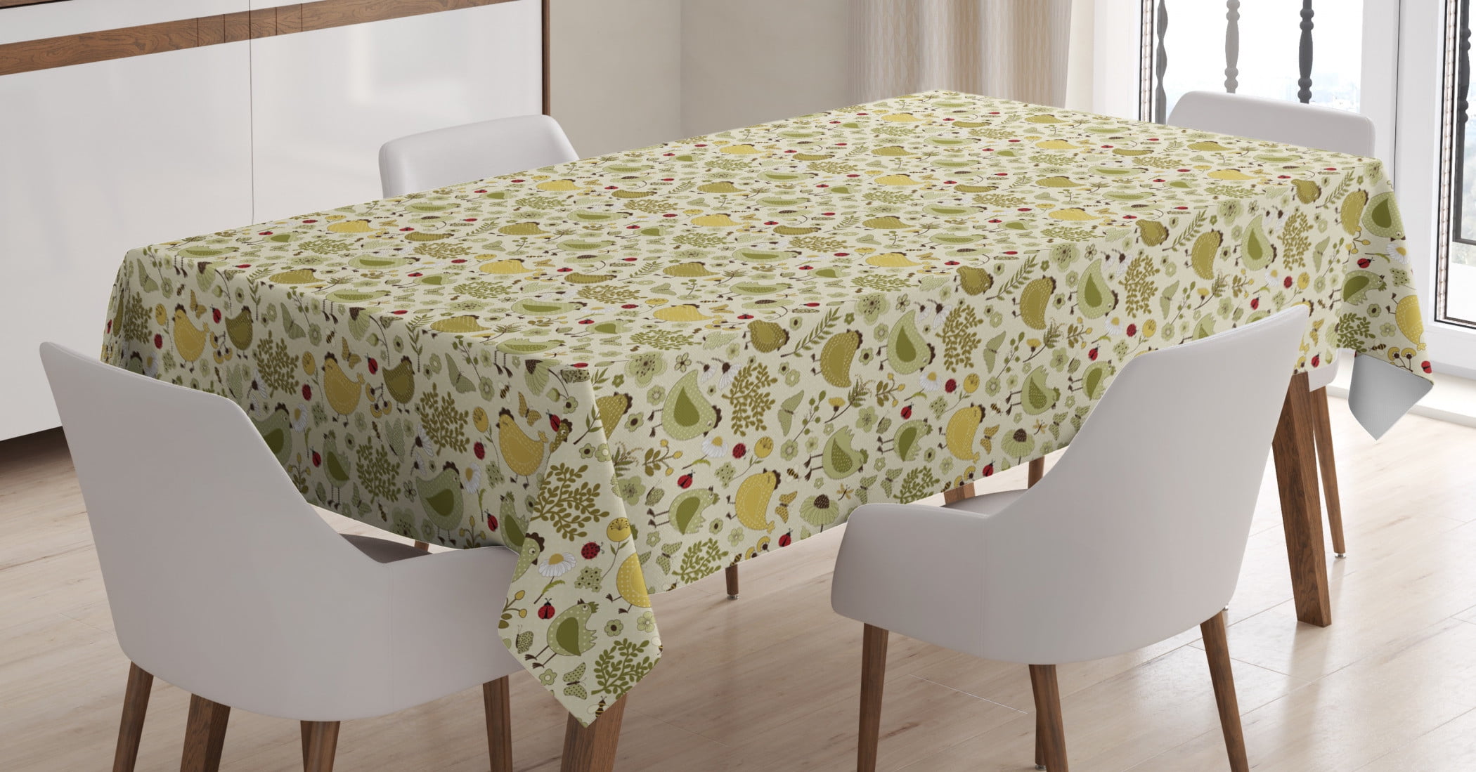 Ambesonne Spring Tablecloth Rectangular Table Cover, Bumble Bee Ladybug ...