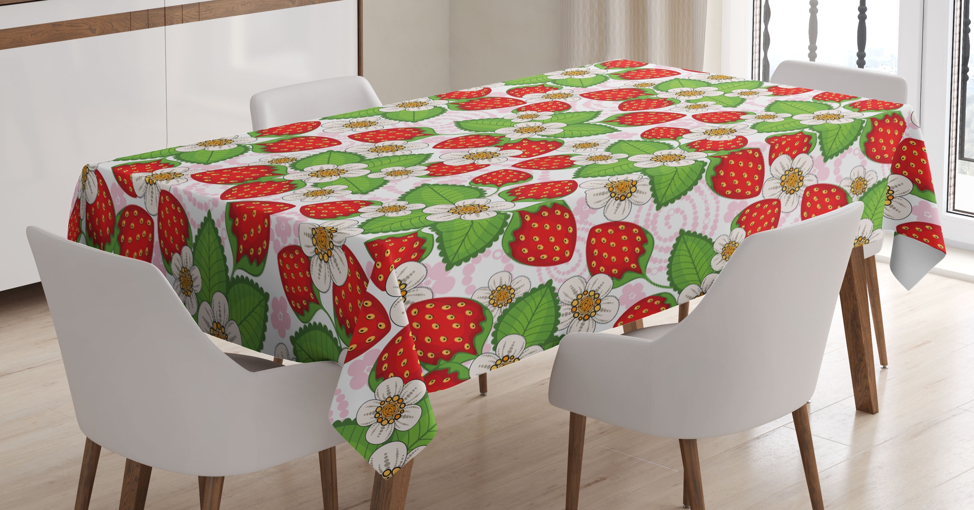 Ambesonne Spring Tablecloth Rectangular Table Cover, Floral Strawberry ...