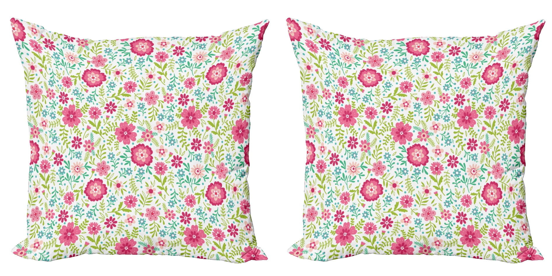 Ambesonne Spring Throw Pillow Cover 2 Pack, Blossoming Field Fern ...