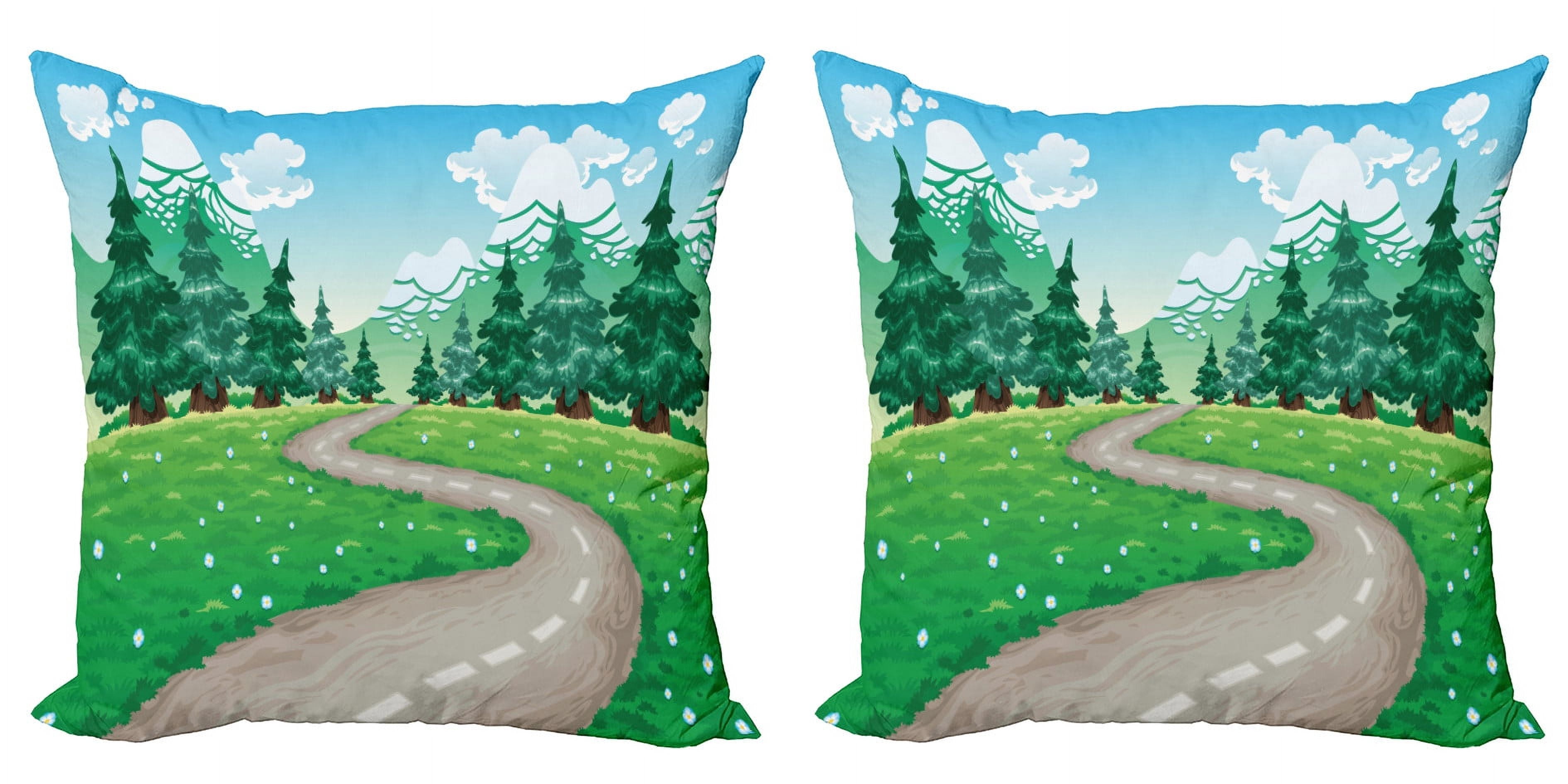 Ambesonne Spring Throw Pillow Cover 2 Pack, Pathway Among Pine Trees ...