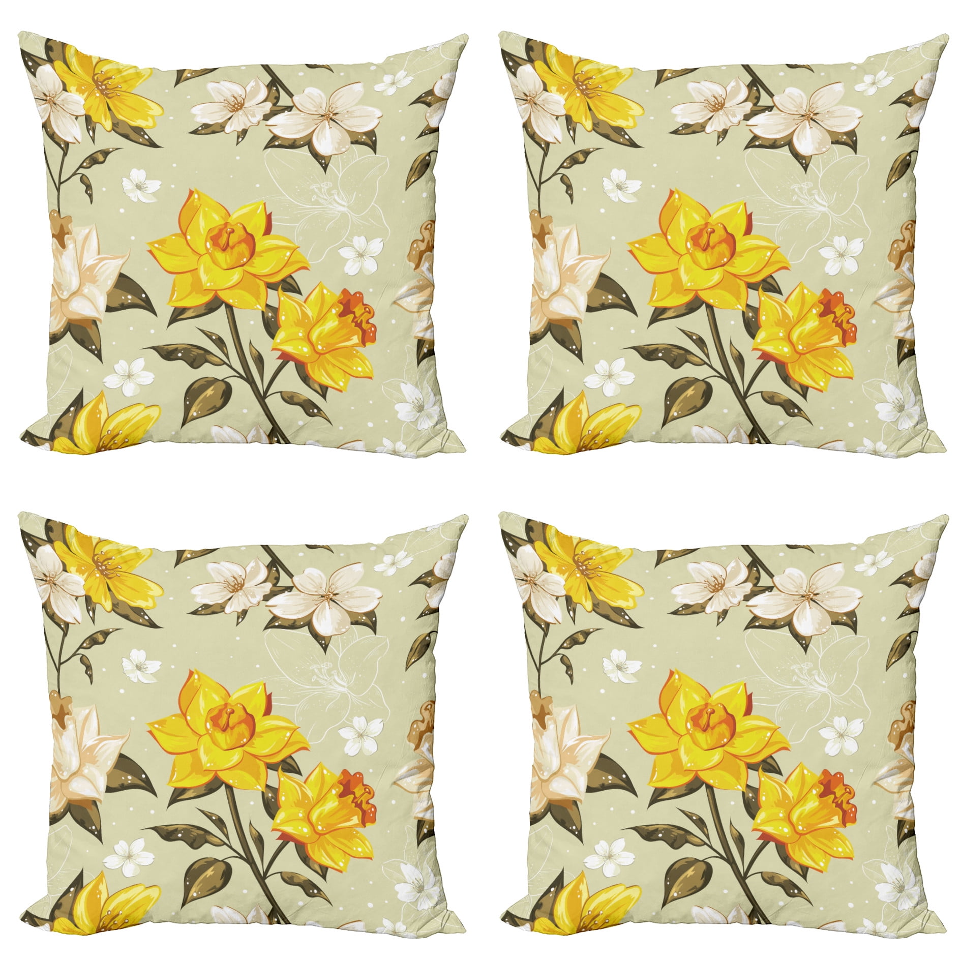 Ambesonne Spring Throw Pillow Cover 4 Pack, Floral Narcissus Branch, 20 ...