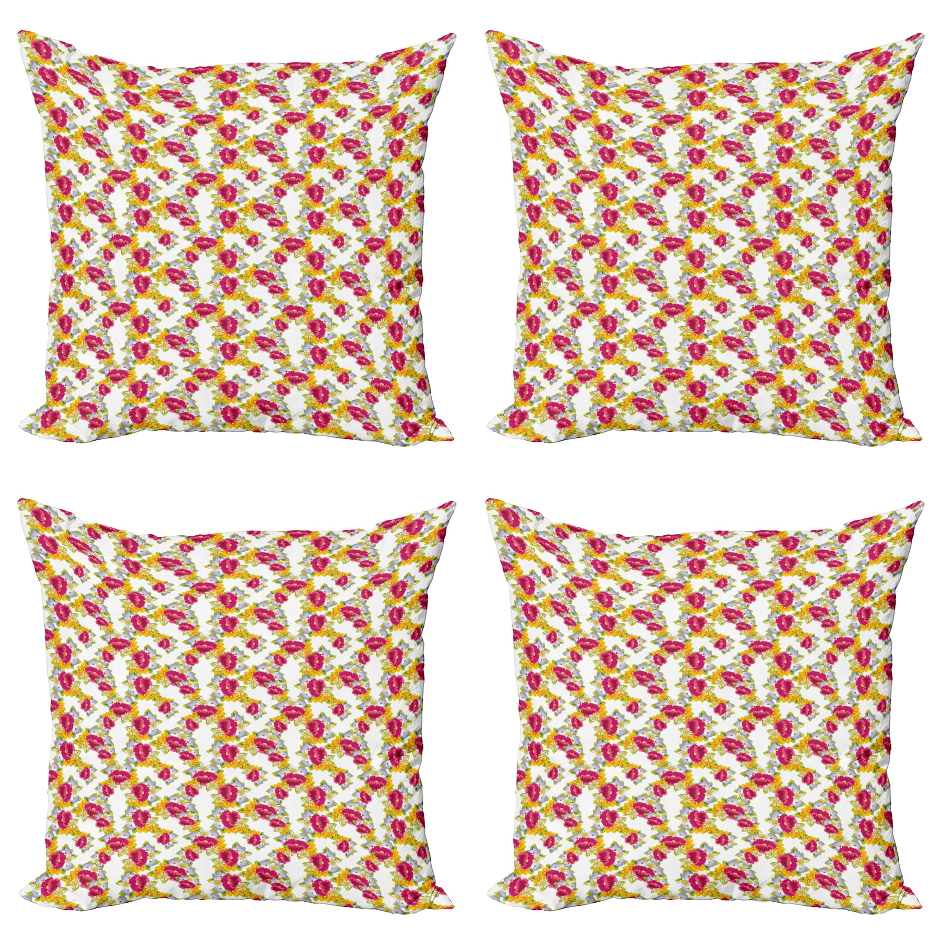 Ambesonne Spring Throw Pillow Cover 4 Pack, Lively Springtime Garden ...