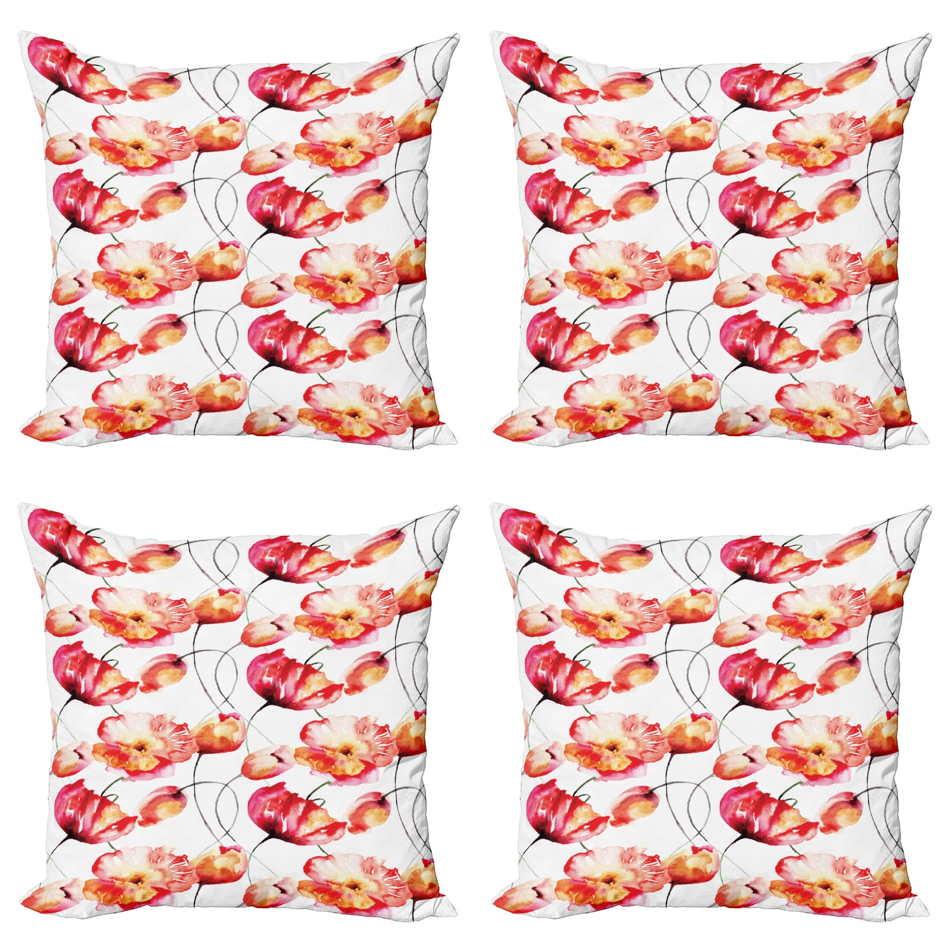 Ambesonne Spring Throw Pillow Cover 4 Pack, Poppy Tulip Flora, 16", Red ...