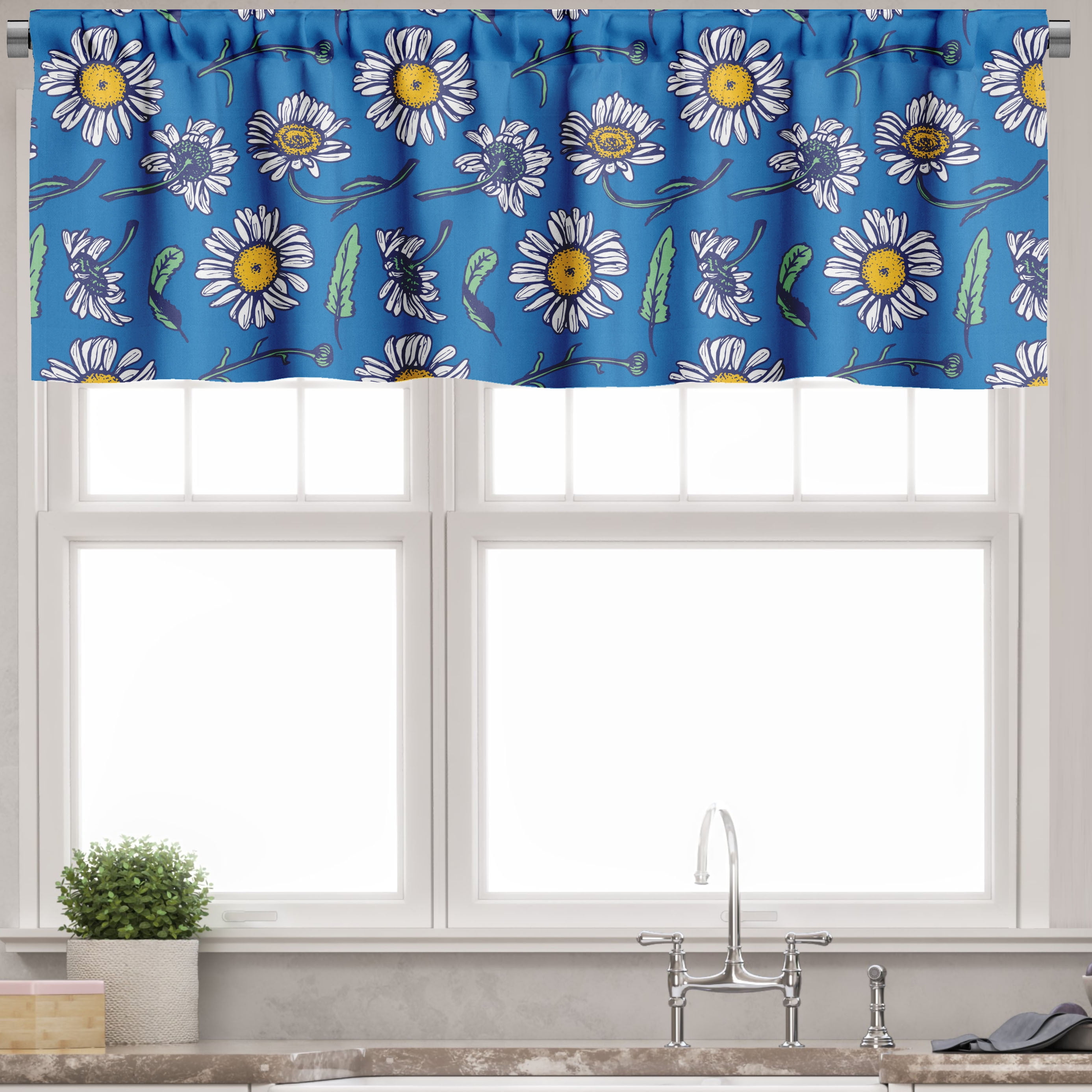 Ambesonne Spring Valance Pack of 2, Daisy Flower Petals Doodle, 54"X18 ...