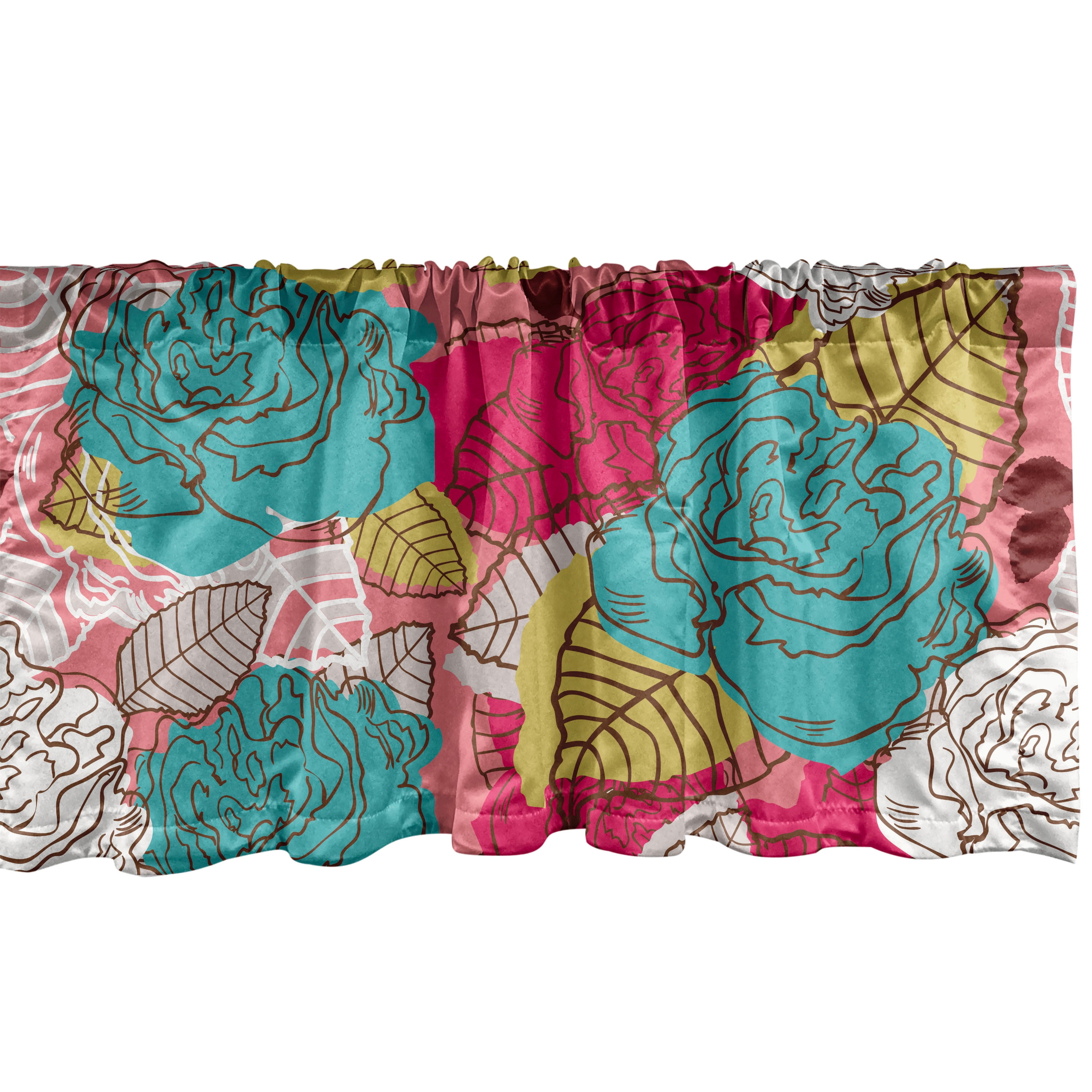Ambesonne Spring Window Valance with Rod Pocket, Roses Leaves Hot ...