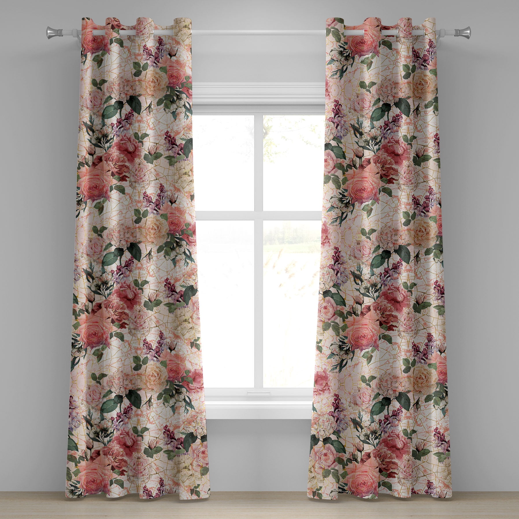 Ambesonne Springtime Grommet Curtain, Delicate Rose Leafy Art, 50"x120 ...