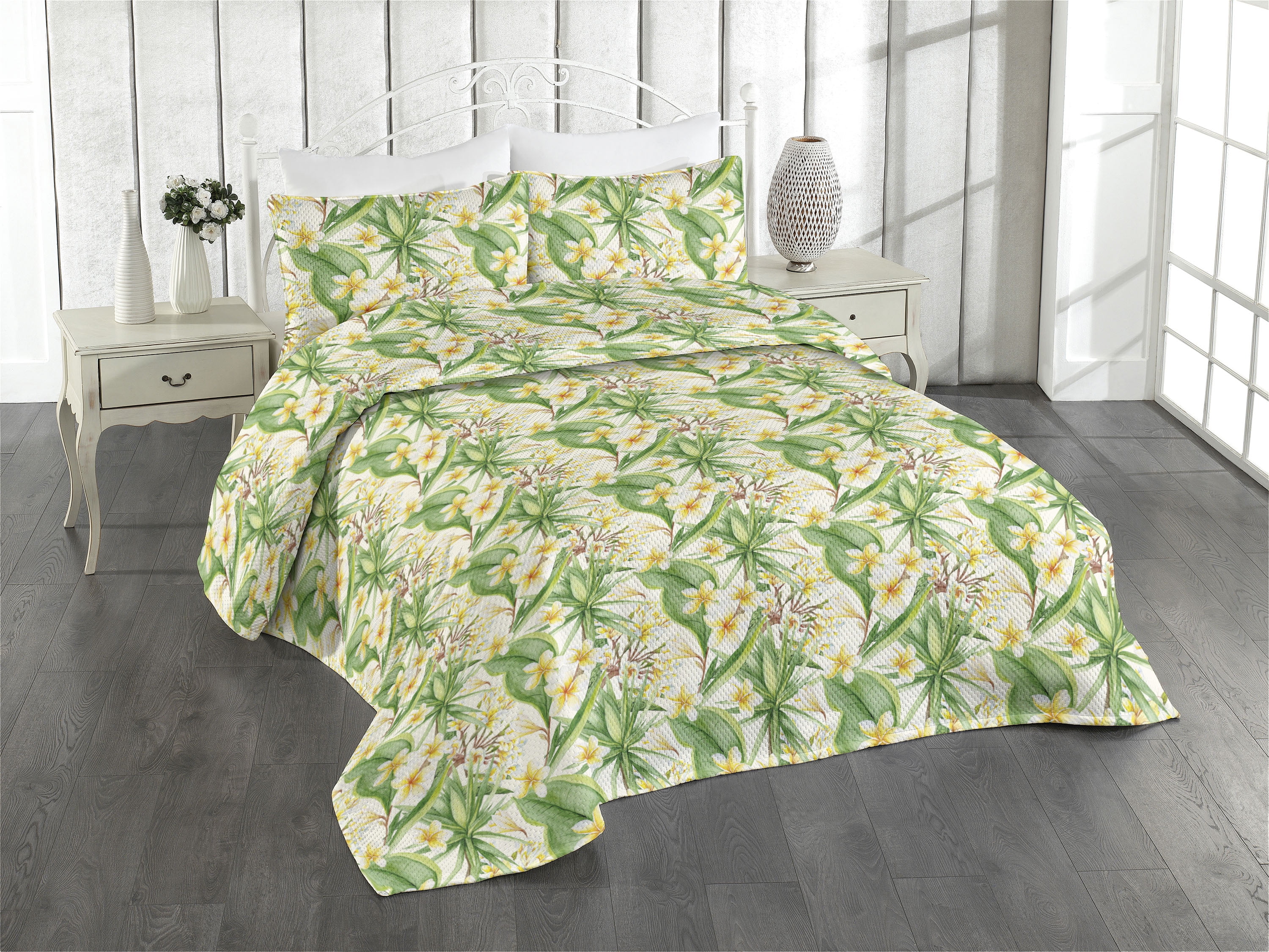 Ambesonne Springtime Quilted Bedspread Set 3 Pcs, Vintage Floral Yucca ...