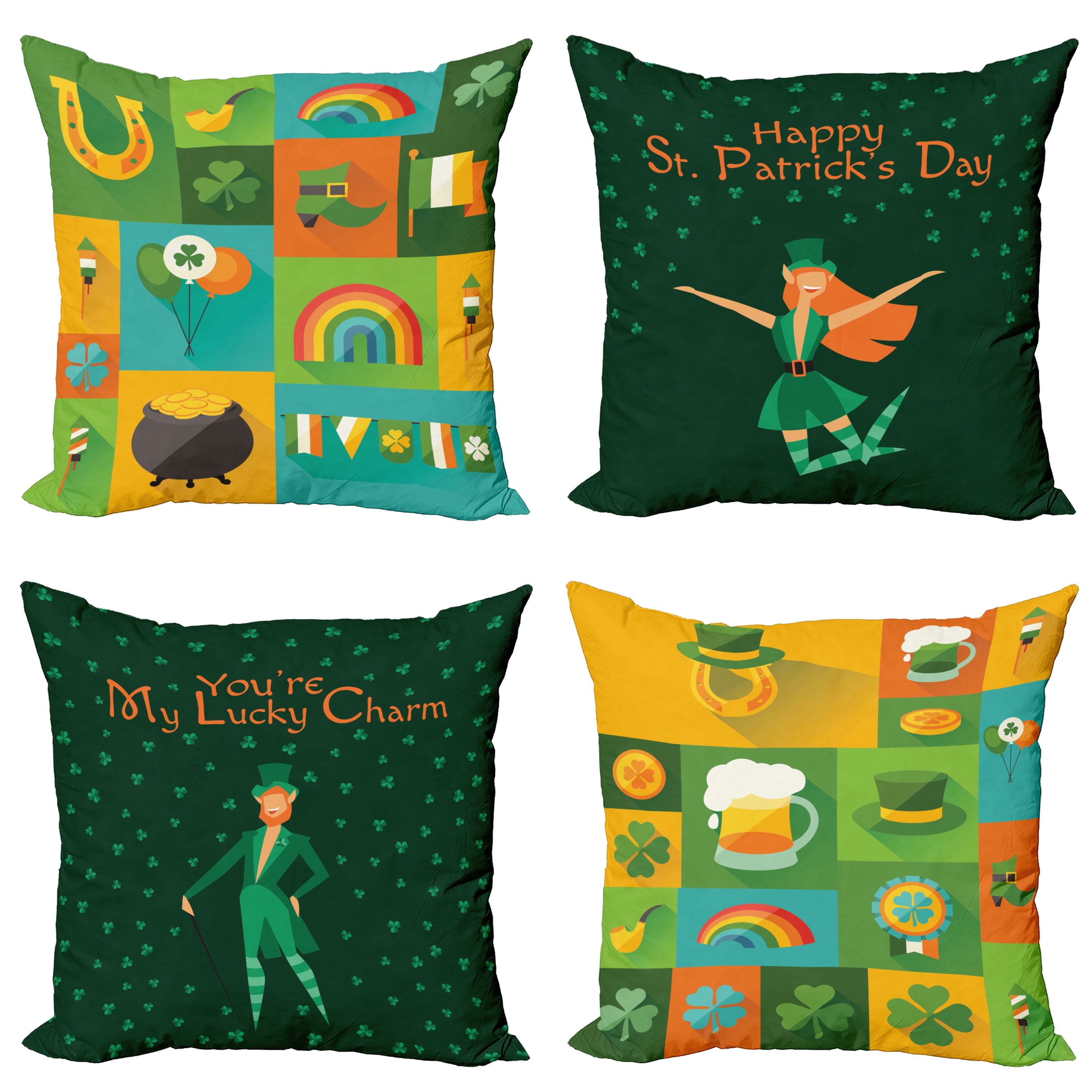 Ambesonne St Patrick's Day Throw Pillow Cover 4 Pack, Squares ...