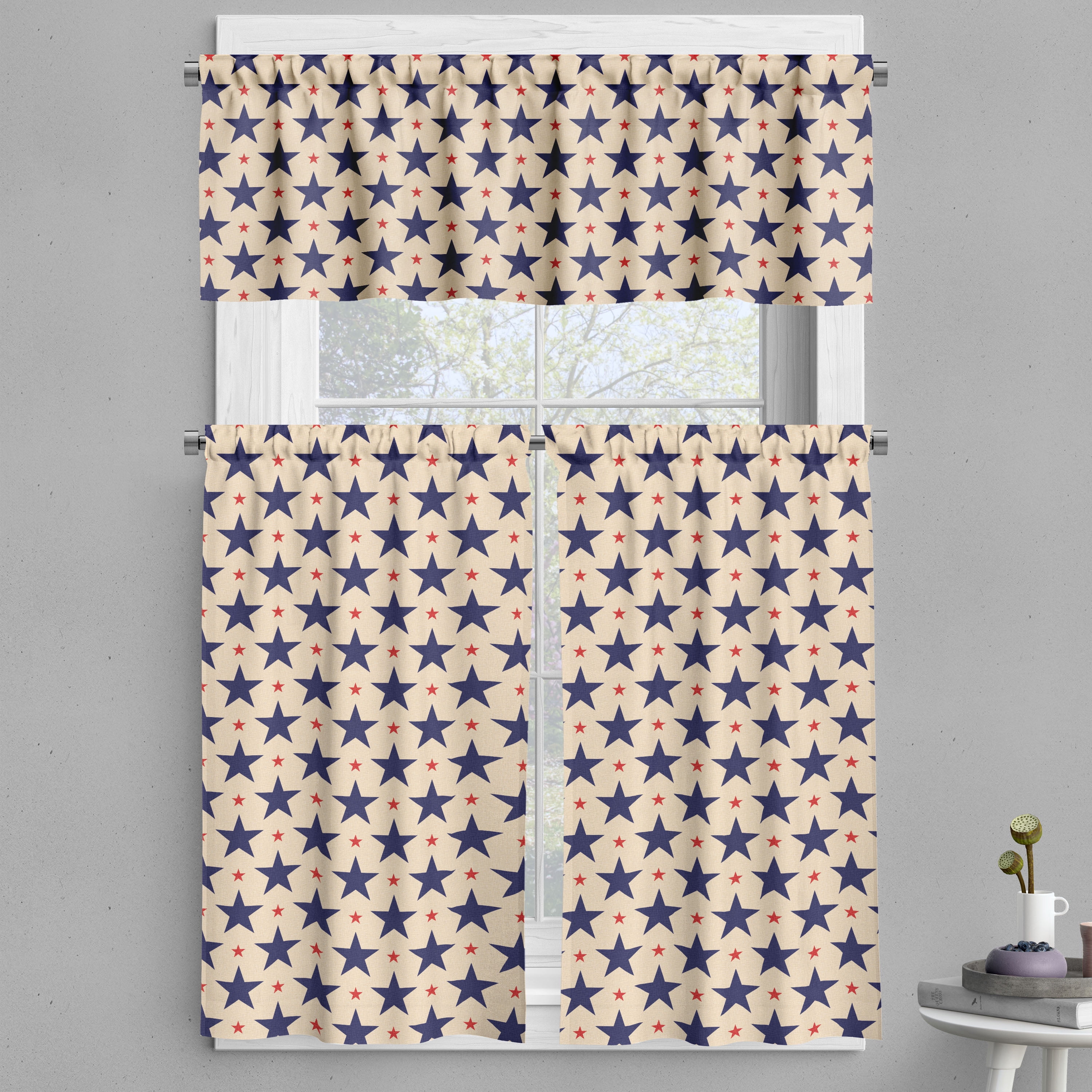 Ambesonne Star Valance & Curtain, Grunge Themed Pattern, 55"x30", Navy ...