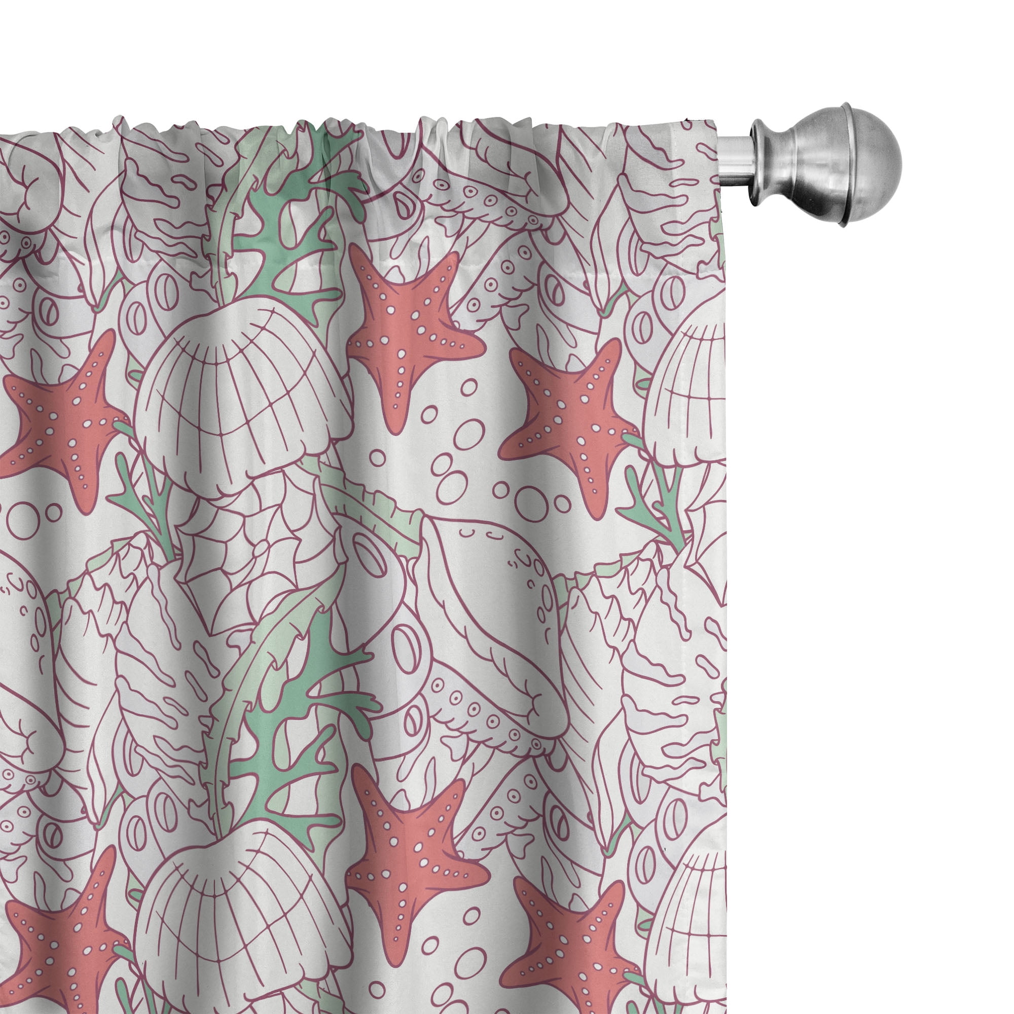 Ambesonne Starfish Curtains, Doodle Fauna and Flora, Pair of 28"x84 ...