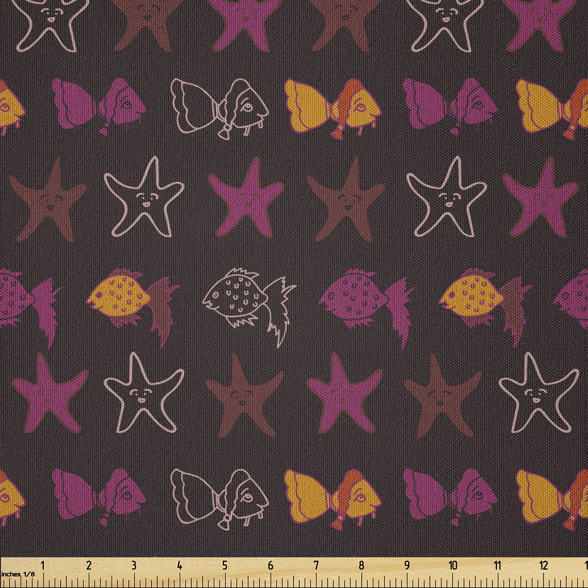 Ambesonne Starfish Fabric by the Yard Microfiber, Happy Sea Animals ...