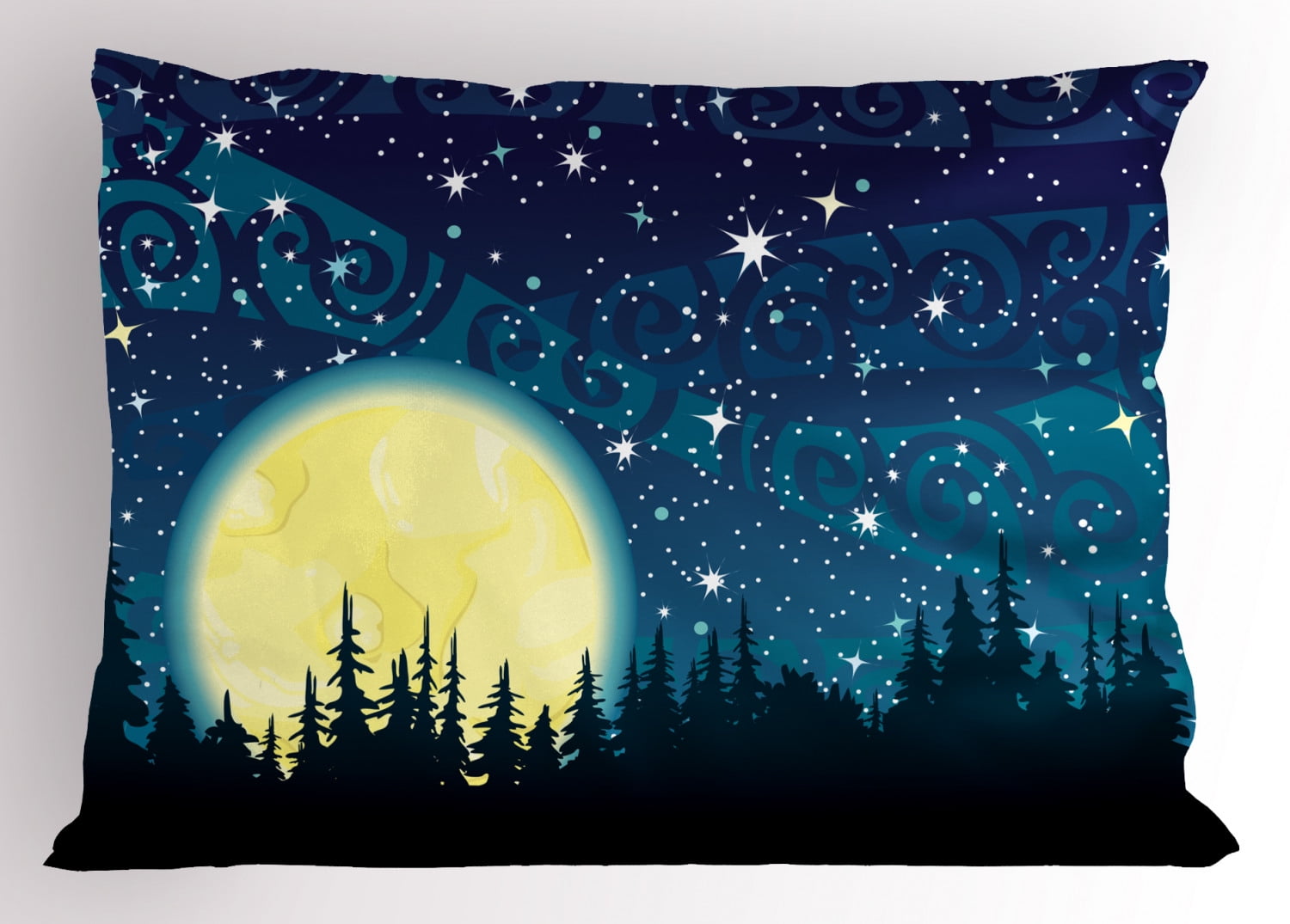 Ambesonne Starry Night Pillow Sham, Moon over Forest, 26" X 20", Dark ...